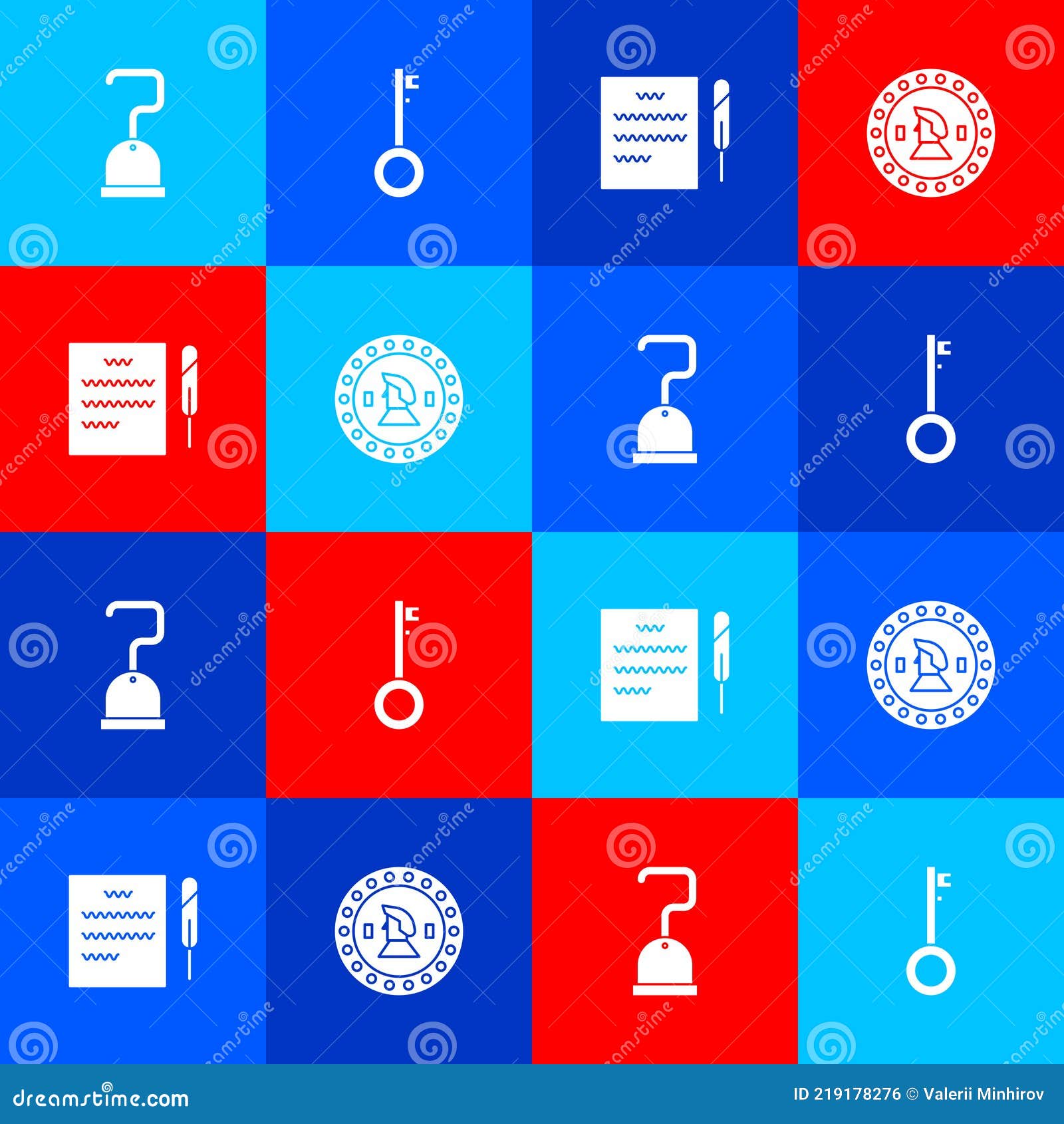 Set Pirate Hook, Key, Feather Pen and Scroll and Coin Icon. Vector ...