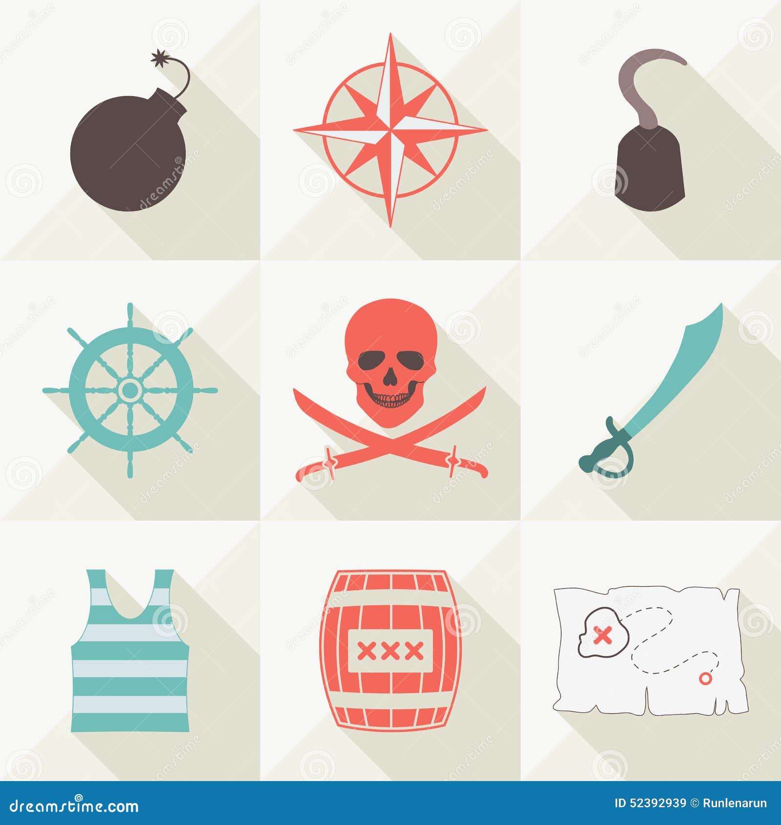 Set of Pirate Icons. Vector Illustration Stock Vector - Illustration of ...