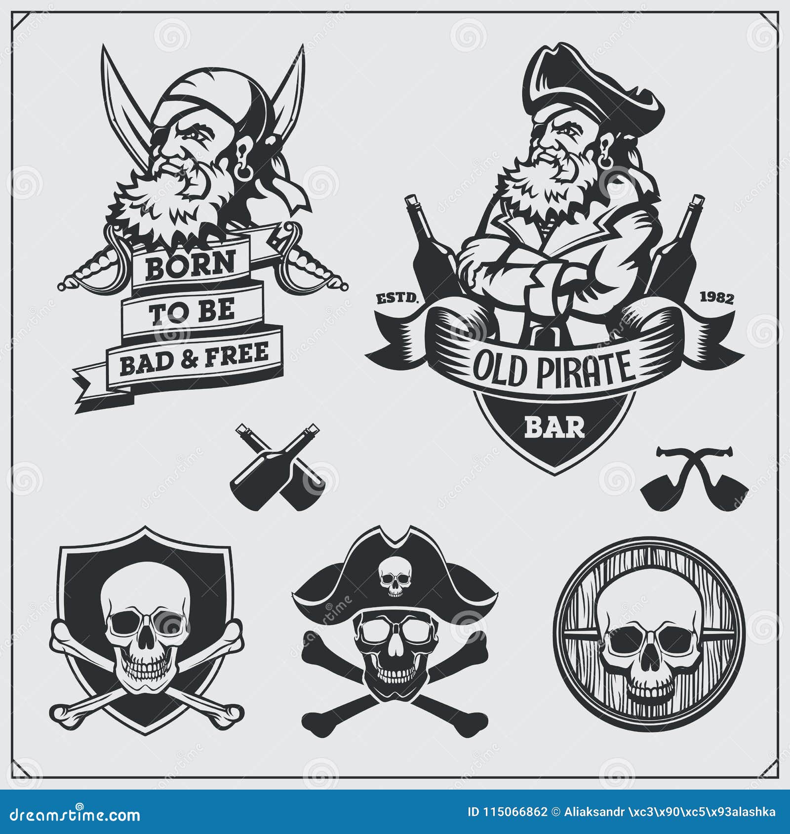 Set of Pirate Labels, Emblems, Badges and Design Elements. Stock Vector ...