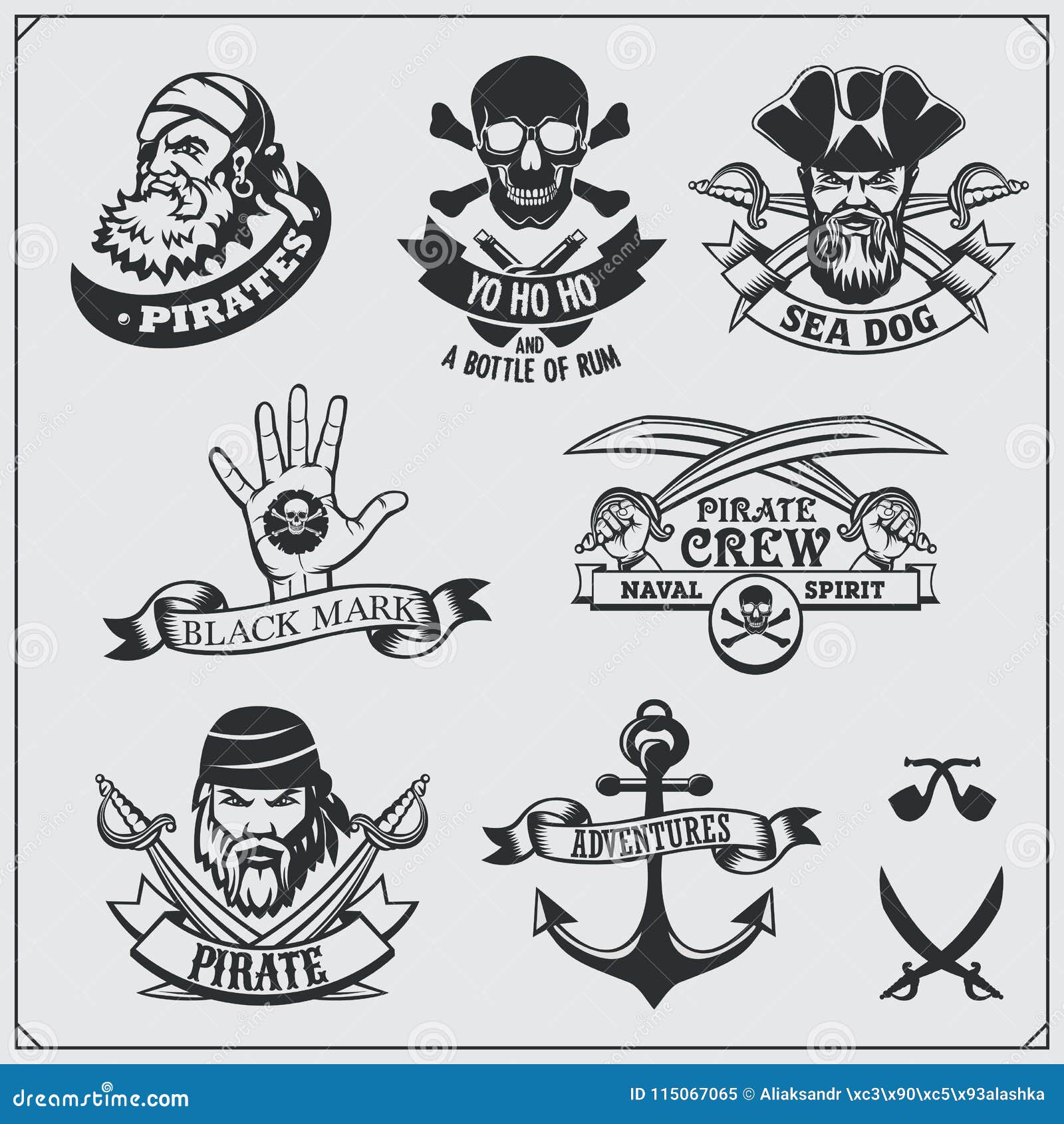 Set of Pirate Labels, Emblems, Badges and Design Elements. Stock Vector ...