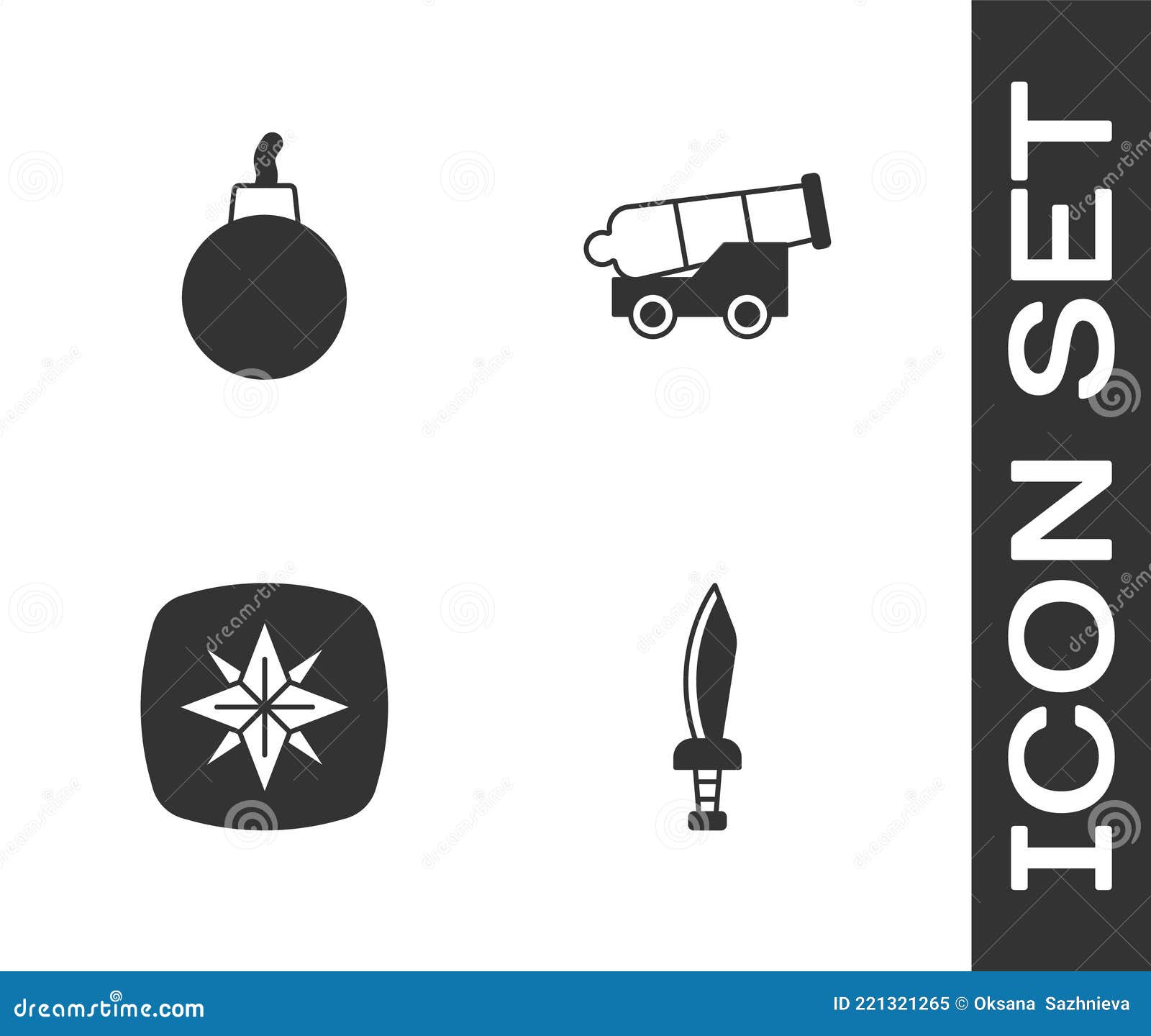 Set Pirate Sword, Bomb Ready To Explode, Wind Rose and Cannon Icon ...