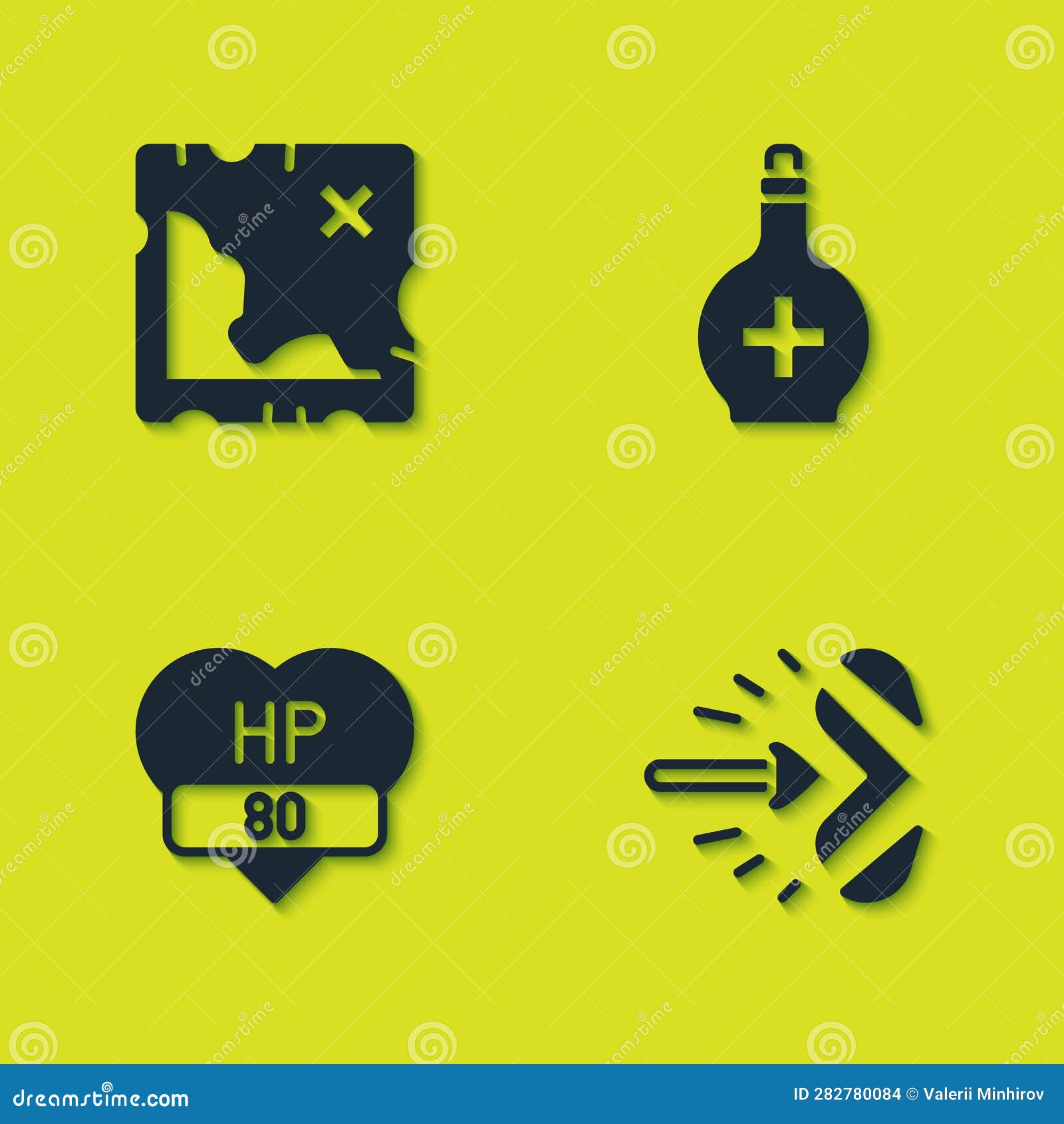 Set Pirate Treasure Map, Magic Arrow, Video Game Bar and Bottle with ...