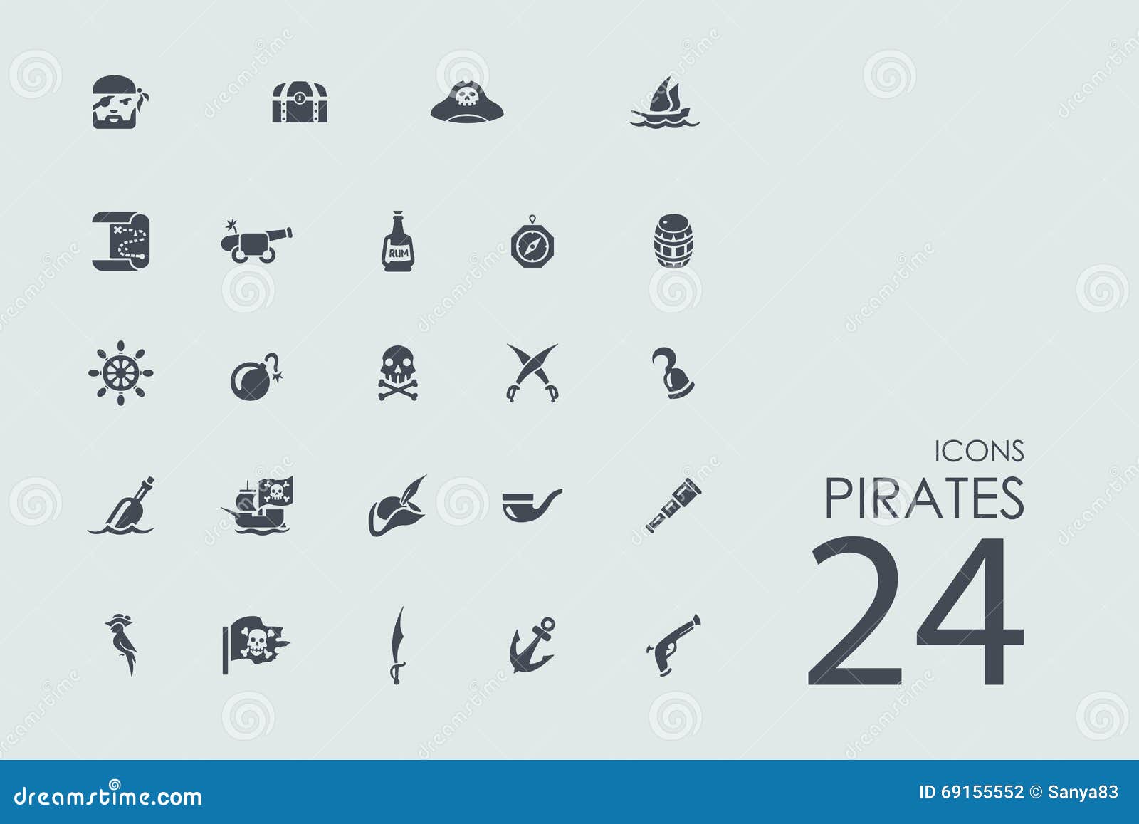 Set of pirates icons stock vector. Illustration of caribbean - 69155552