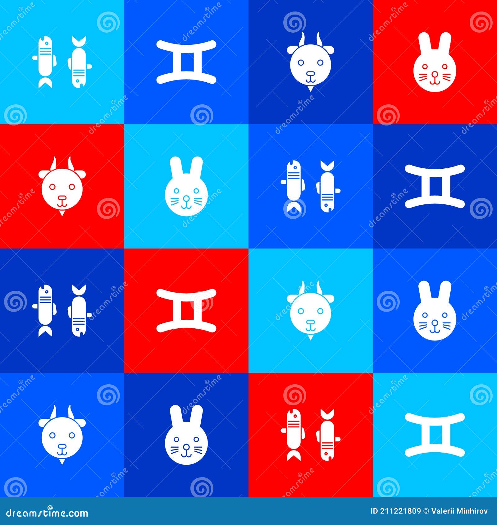 Set Pisces Zodiac, Gemini, Aries and Rabbit Icon. Vector Stock Vector ...