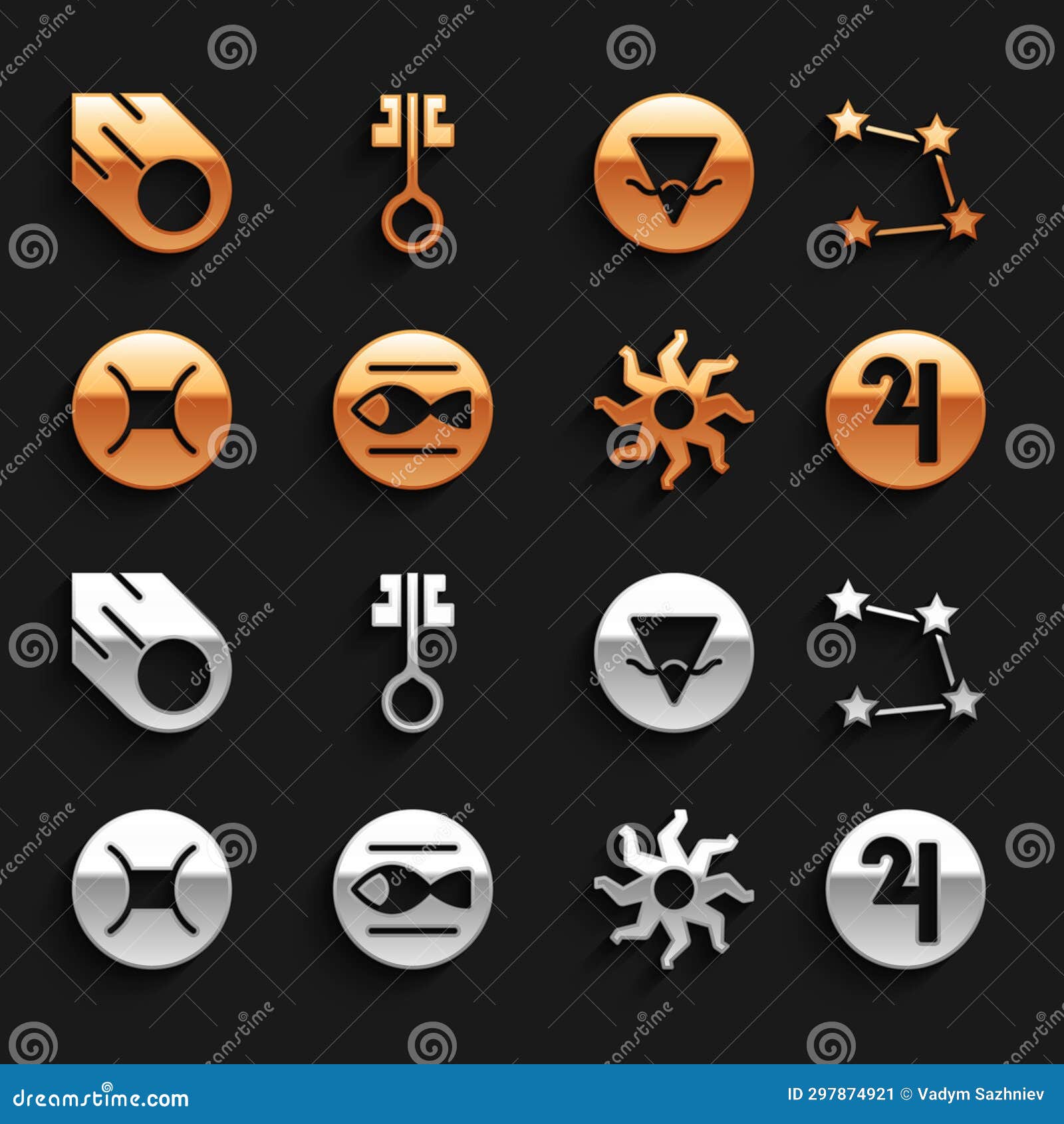 Set Pisces Zodiac, Star Constellation, Symbol Jupiter, Sun, Gemini ...