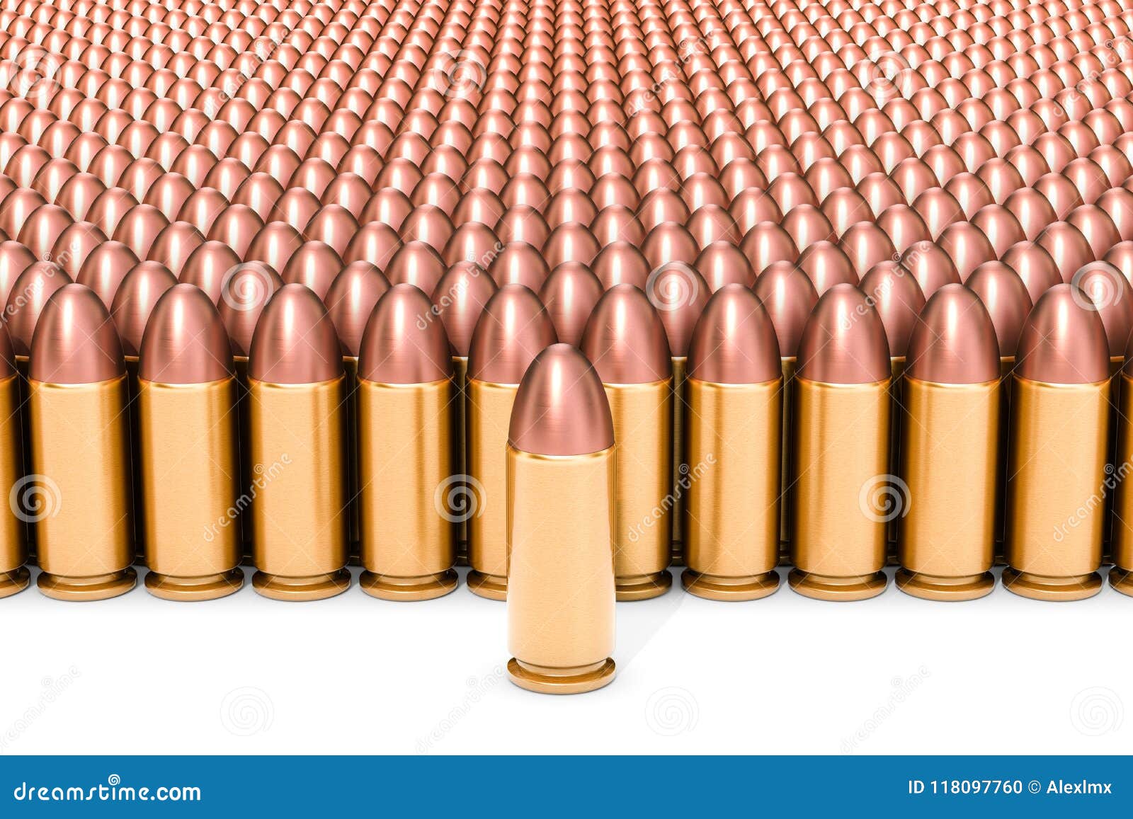 Pistol Bullets, 3D Rendering Isolated On White Background Royalty-Free ...