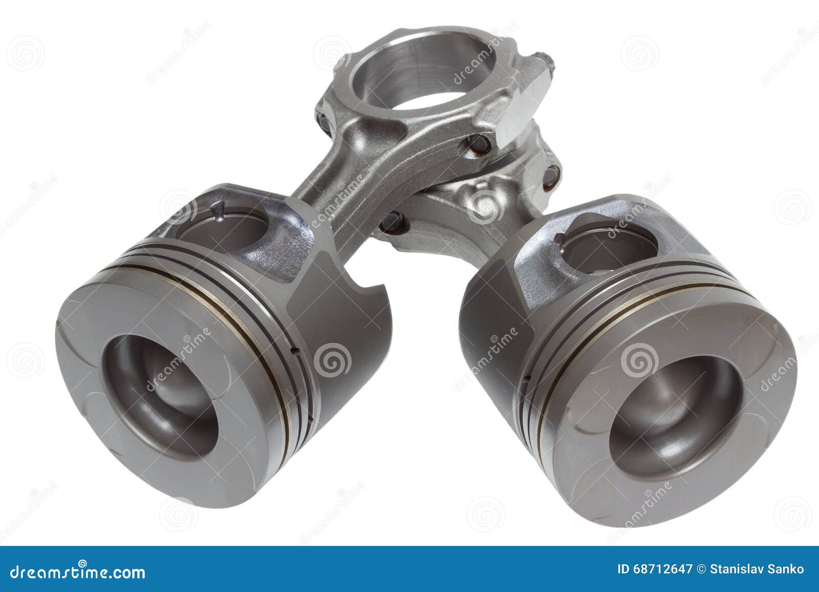 A Set of Pistons and Rods for Automobile Engine on a White Background ...
