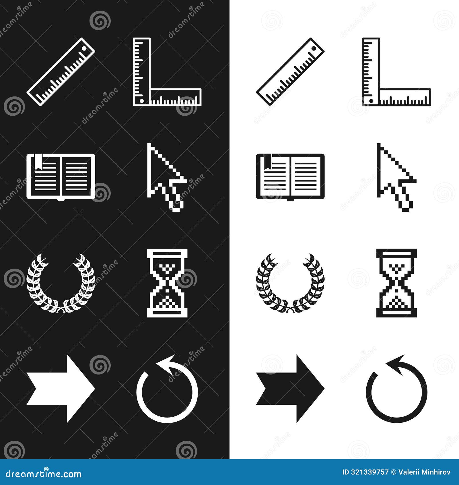 Set Pixel Arrow Cursor, Open Book, Ruler, Folding Ruler, Laurel Wreath ...