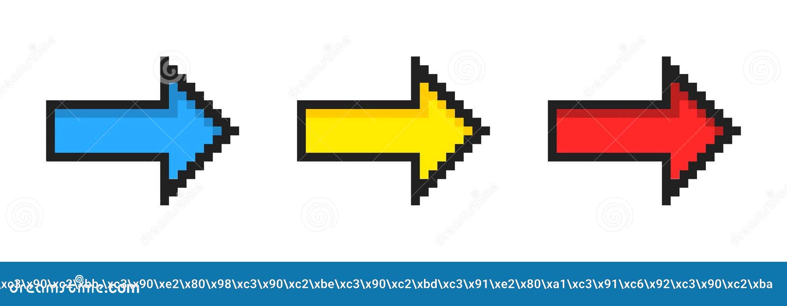 Set of Pixel Arrows. Collection of Colored Cursors. 8-bit Pointers ...