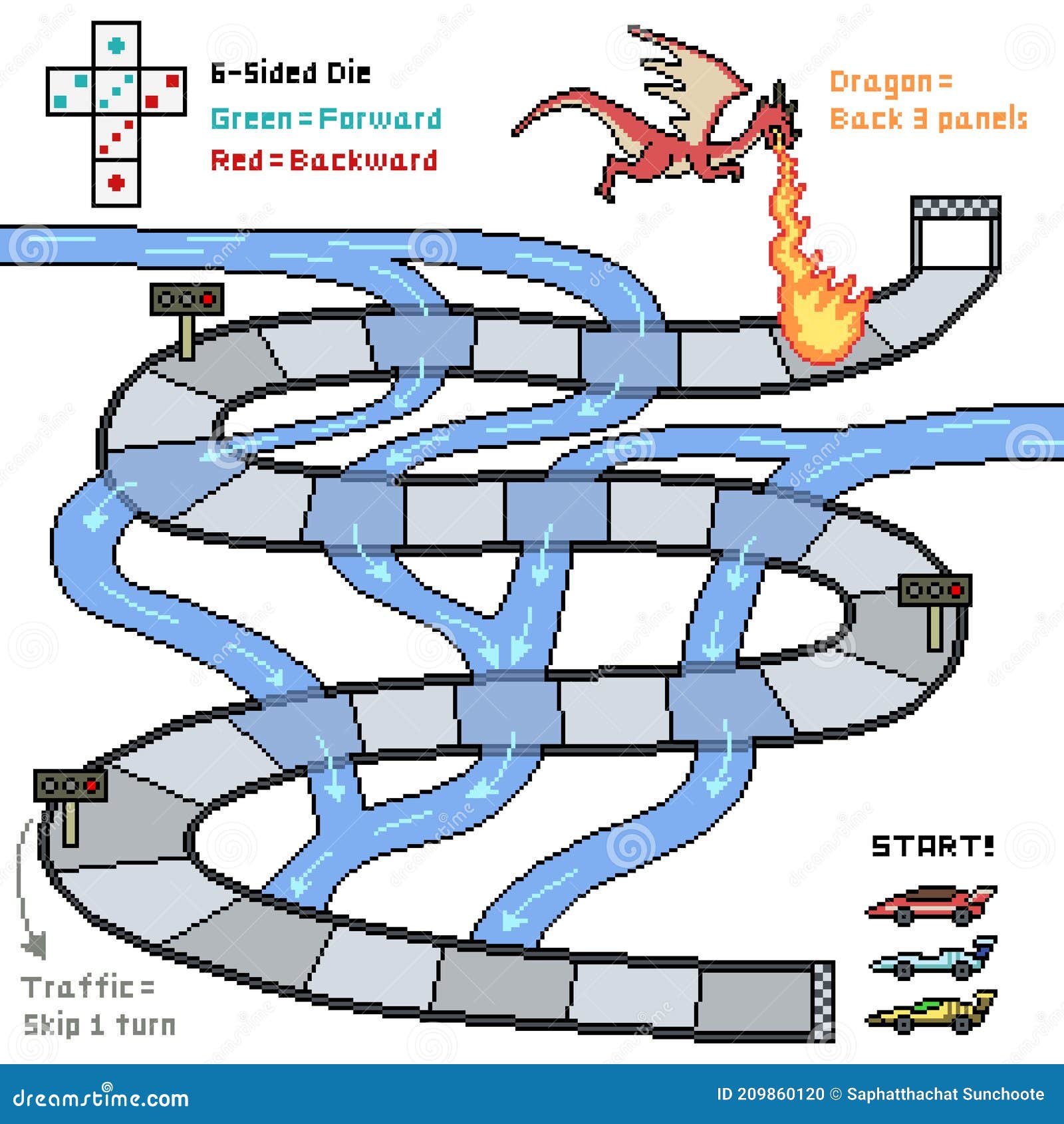 Set Pixel Art Car Race Board Game Stock Vector - Illustration of white ...
