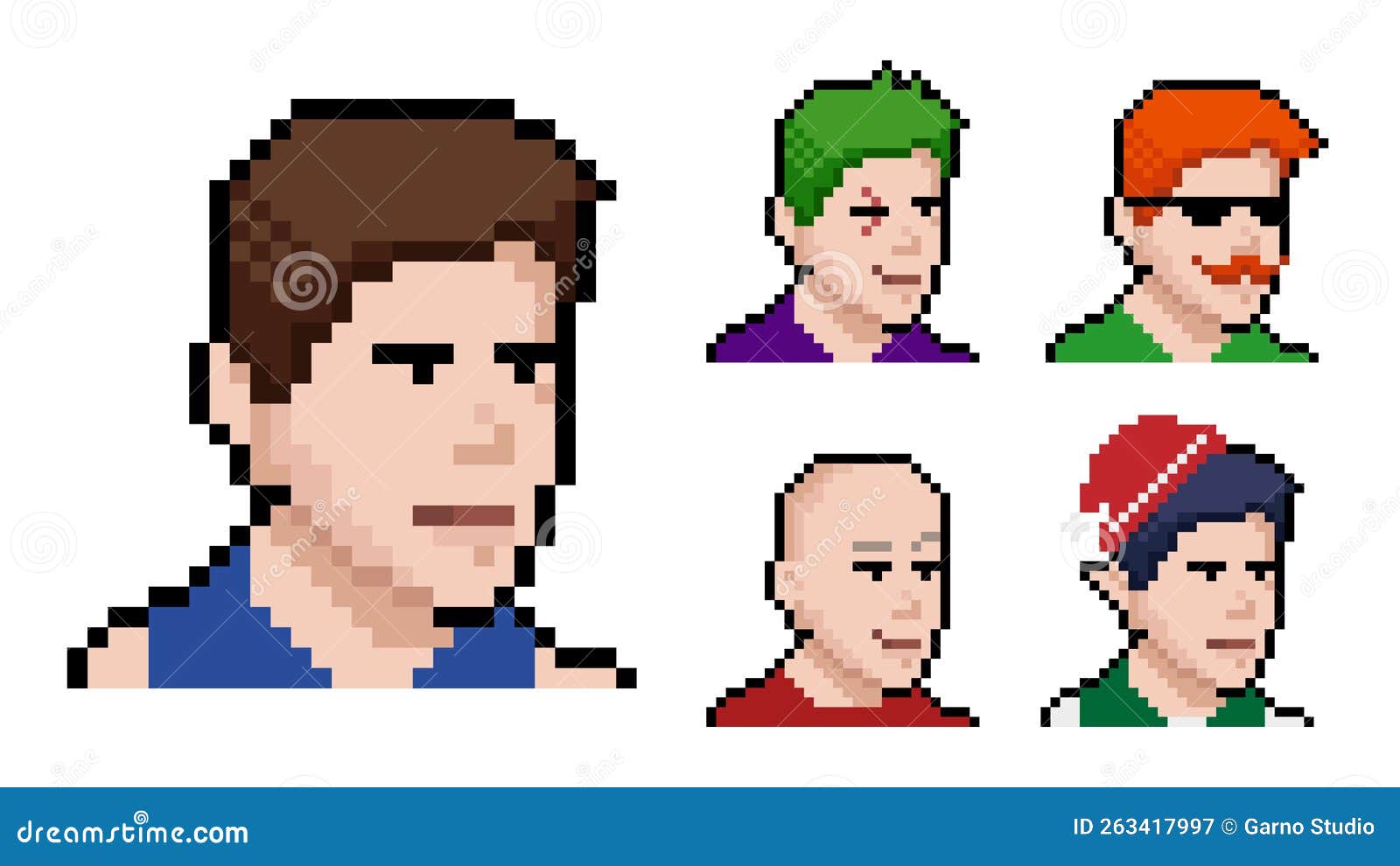 Set of Pixel Art Characters in Different Styles Stock Vector ...