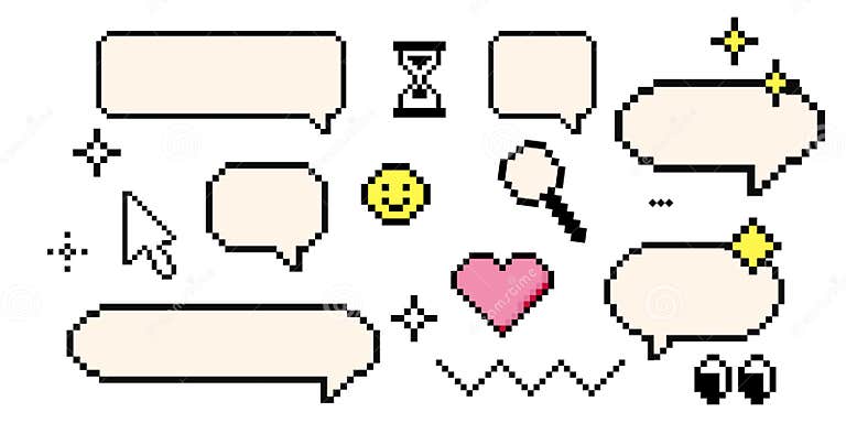 Set of Pixel Art Cloud Bubble Quote Box Speech Bubble Dialog Retro 8 ...