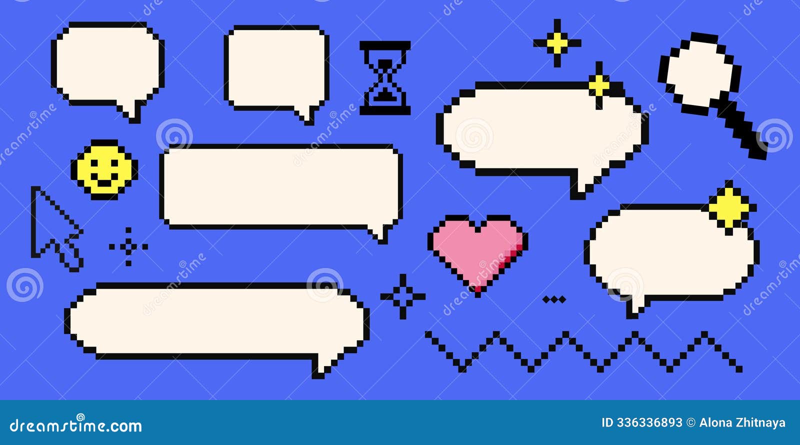 Set of Pixel Art Cloud Bubble Quote Box Speech Bubble Dialog Retro 8 ...