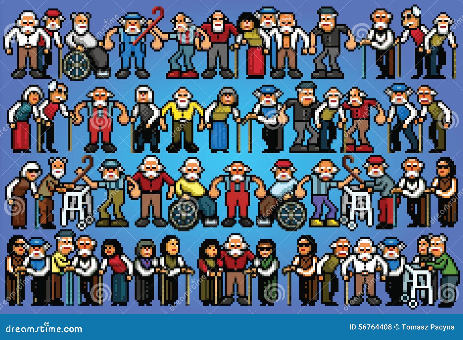 Set of Pixel Art Elderly Senior People Crowd Illustration Stock Vector ...