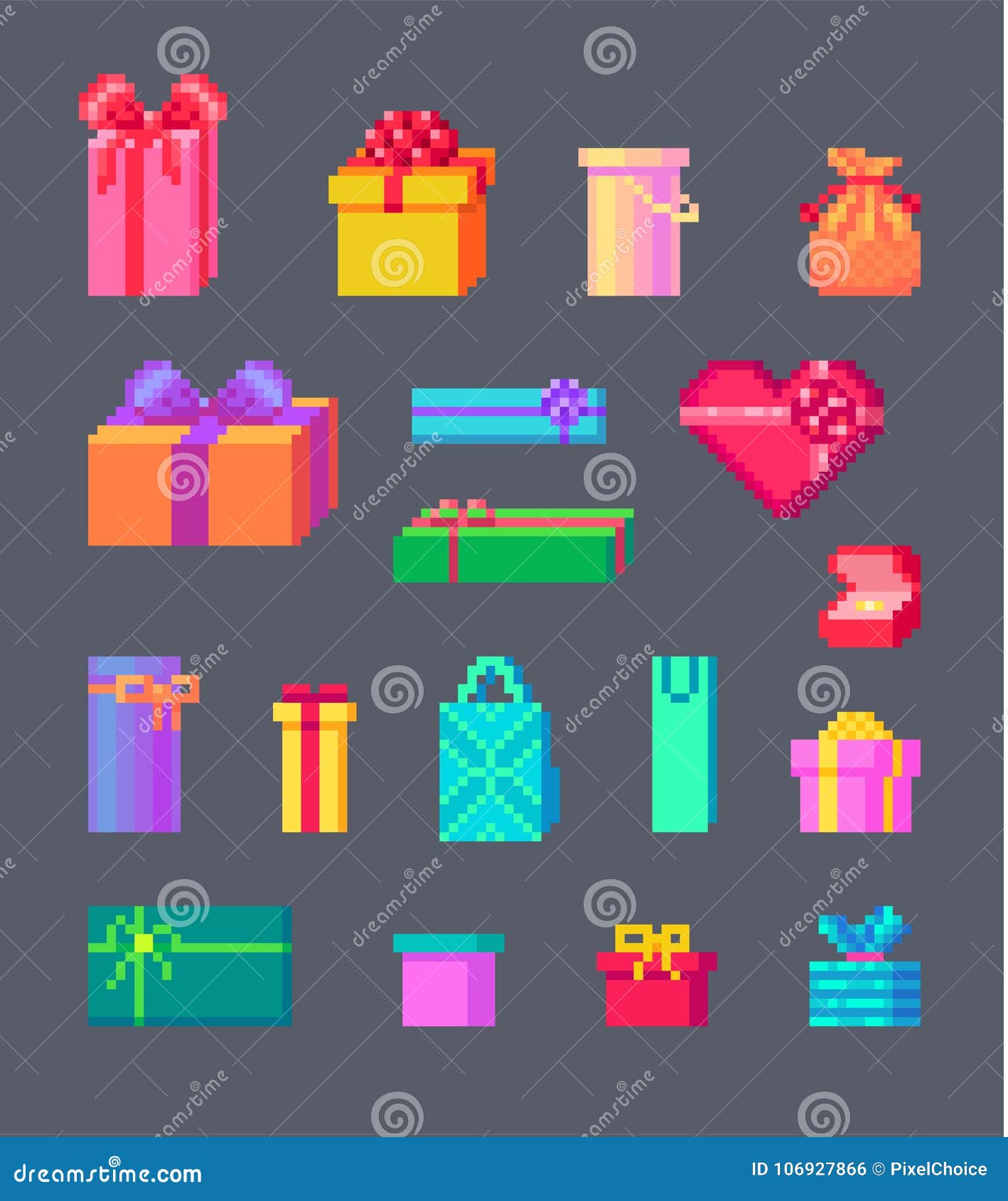 Set of Pixel Art Gift Boxes Stock Vector - Illustration of present ...