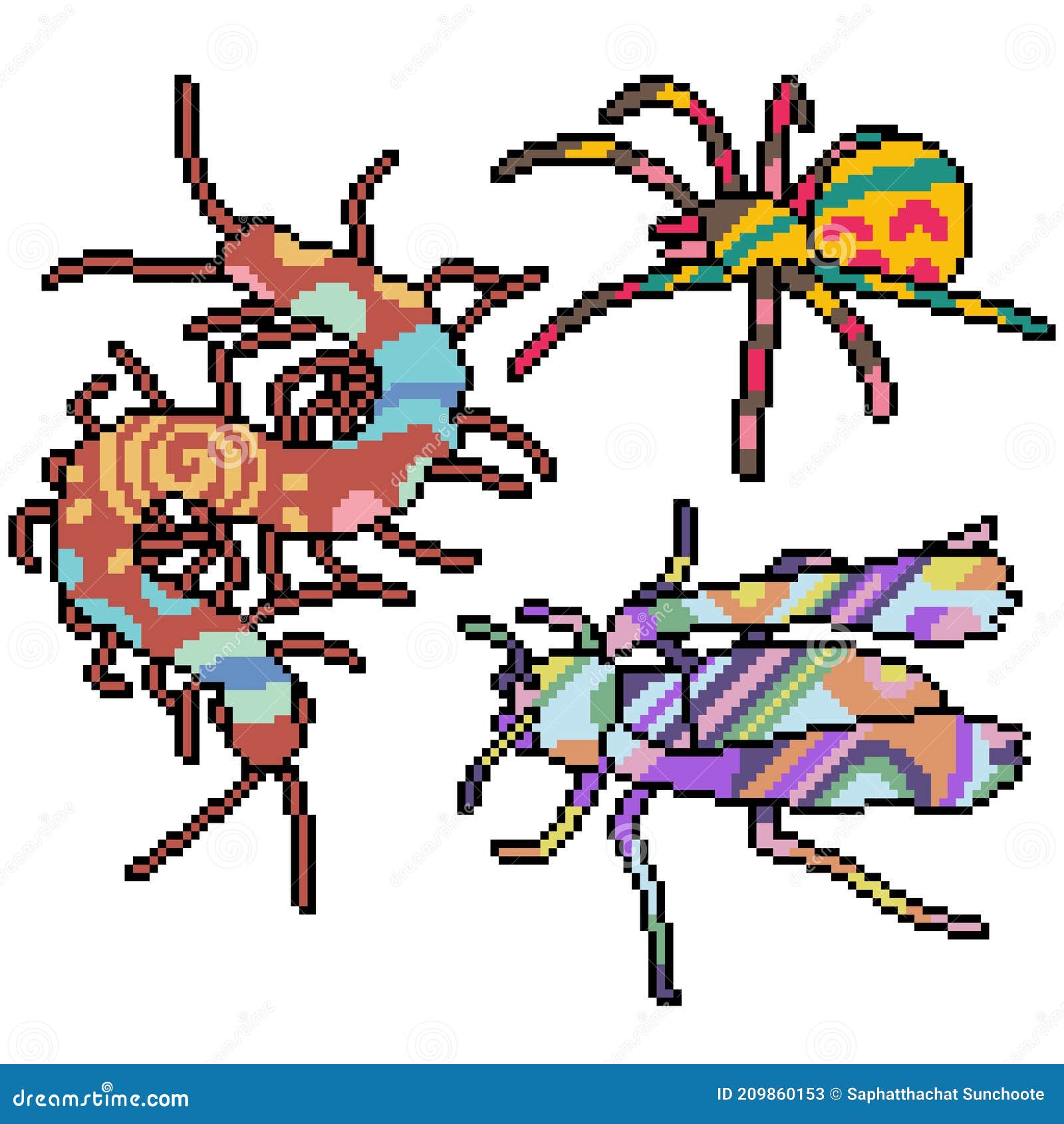 Set Pixel Art Isolated Insect with Colorful Pattern Stock Vector ...