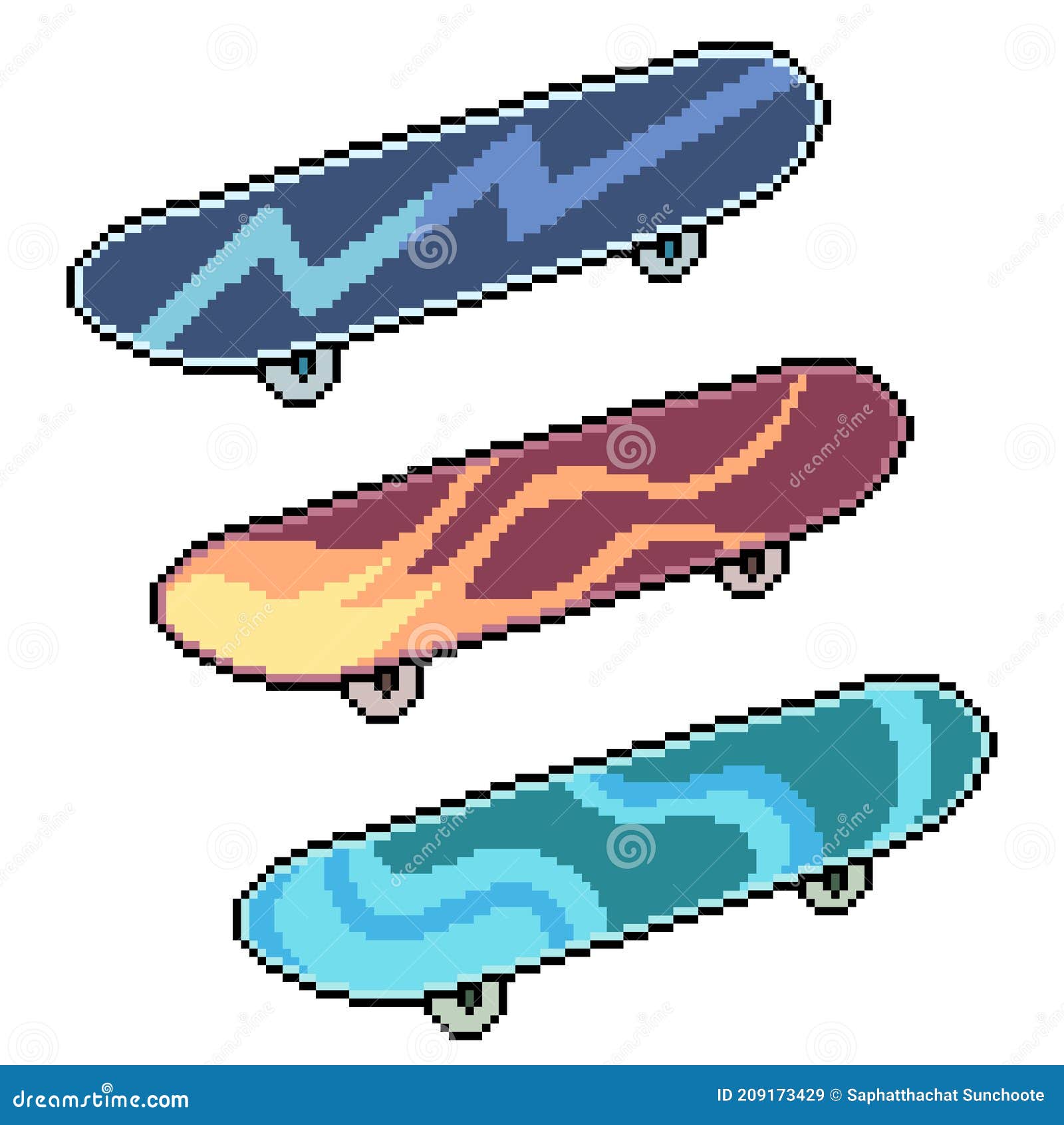 Skateboard Pixel Art. Board For Riding 8 Bit. Old Game Graphics Vector ...