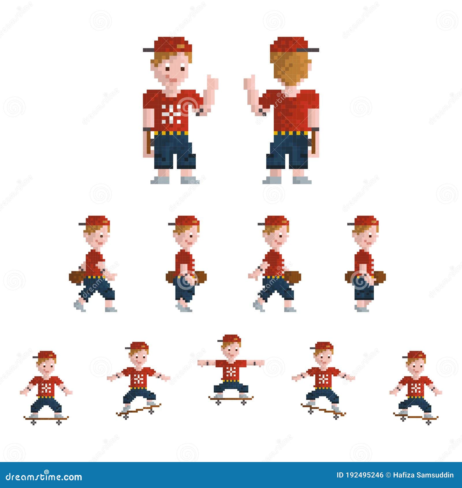 Set of Pixel Art Skateboarder Icons. Vector Illustration Decorative ...