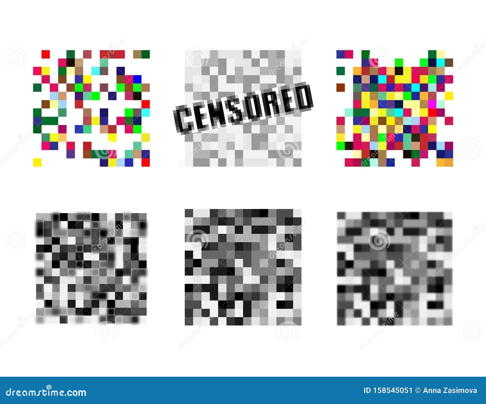 Set of Pixel Censored Signs. Black Censor Bar Concept. Vector ...