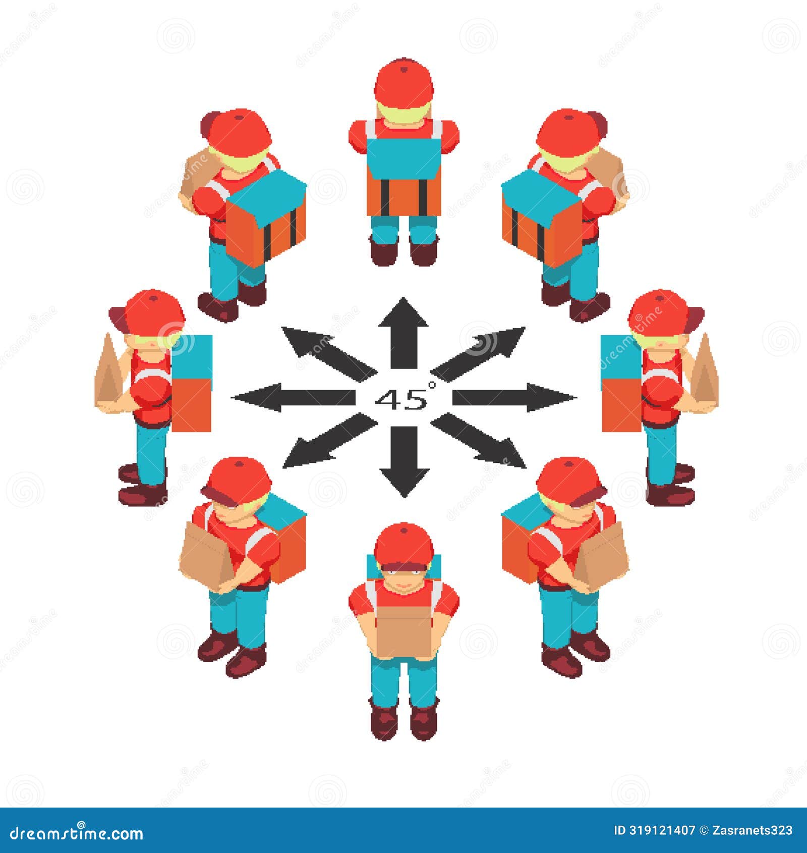 Set of pixel delivery men. stock vector. Illustration of video - 319121407