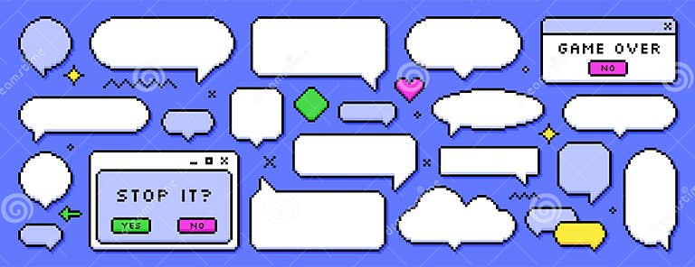 Pixel Dialogue Boxes, Speech Bubbles, Flash Message Frames and Retro ...