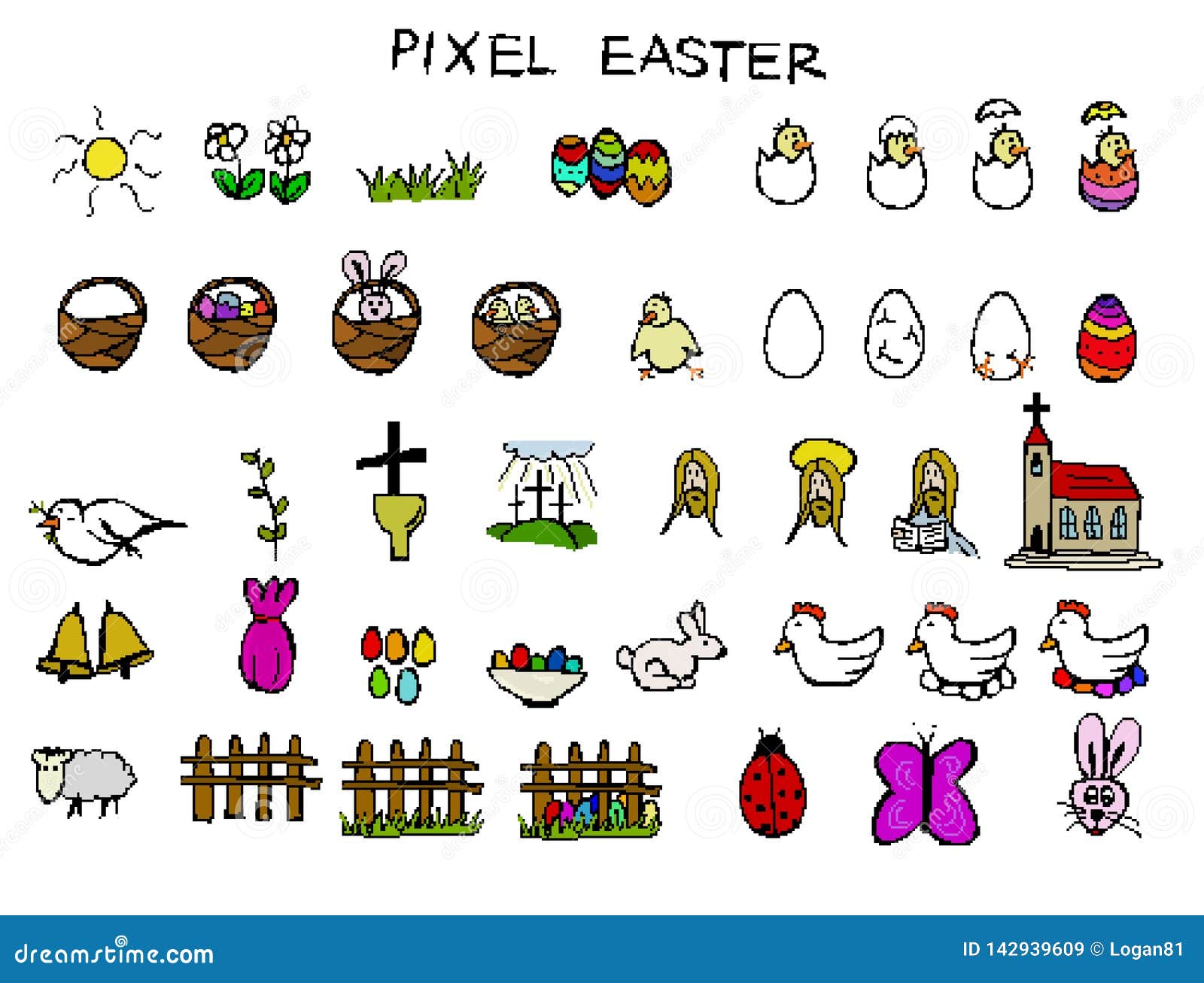 Pixel 8 Bit Easter Bunny. Pixel Art Arcade Game Icon, Painted Chicken ...