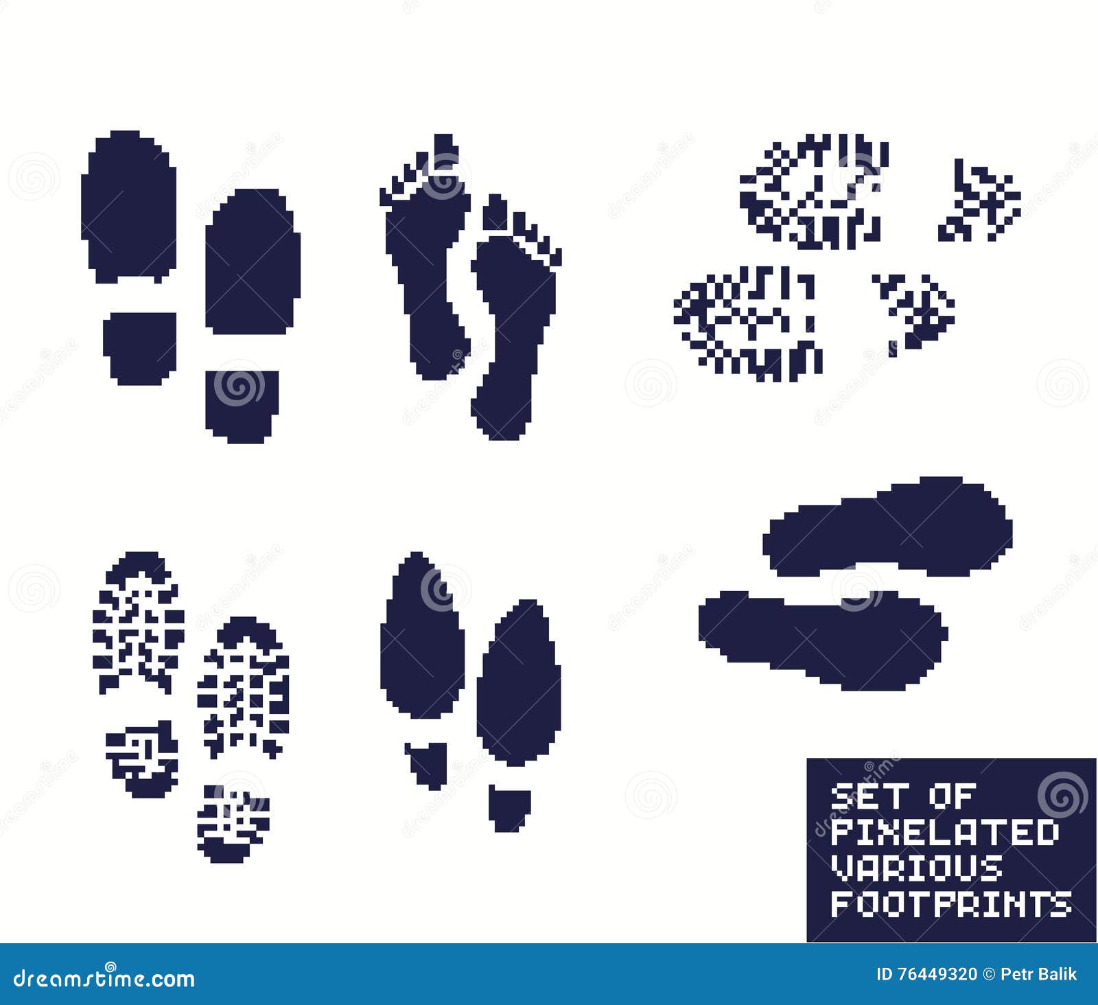 Set of pixel footprints stock vector. Illustration of imprint - 76449320