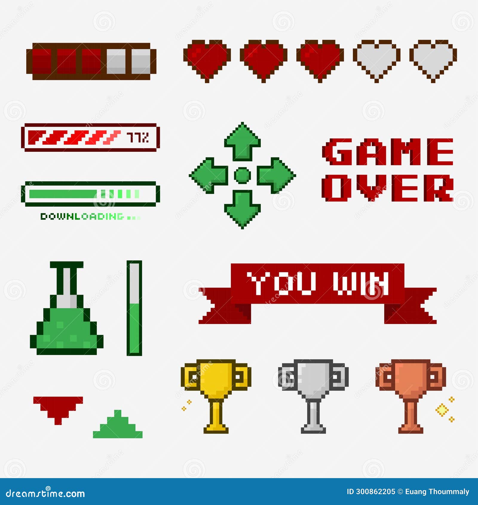 Set of Pixel Game Elements, 8bit Pixel Game Icon Stock Illustration ...