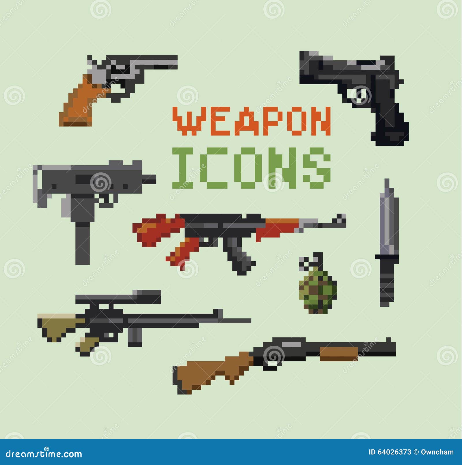 Set of Pixel Gun Icons stock vector. Illustration of grunge - 64026373