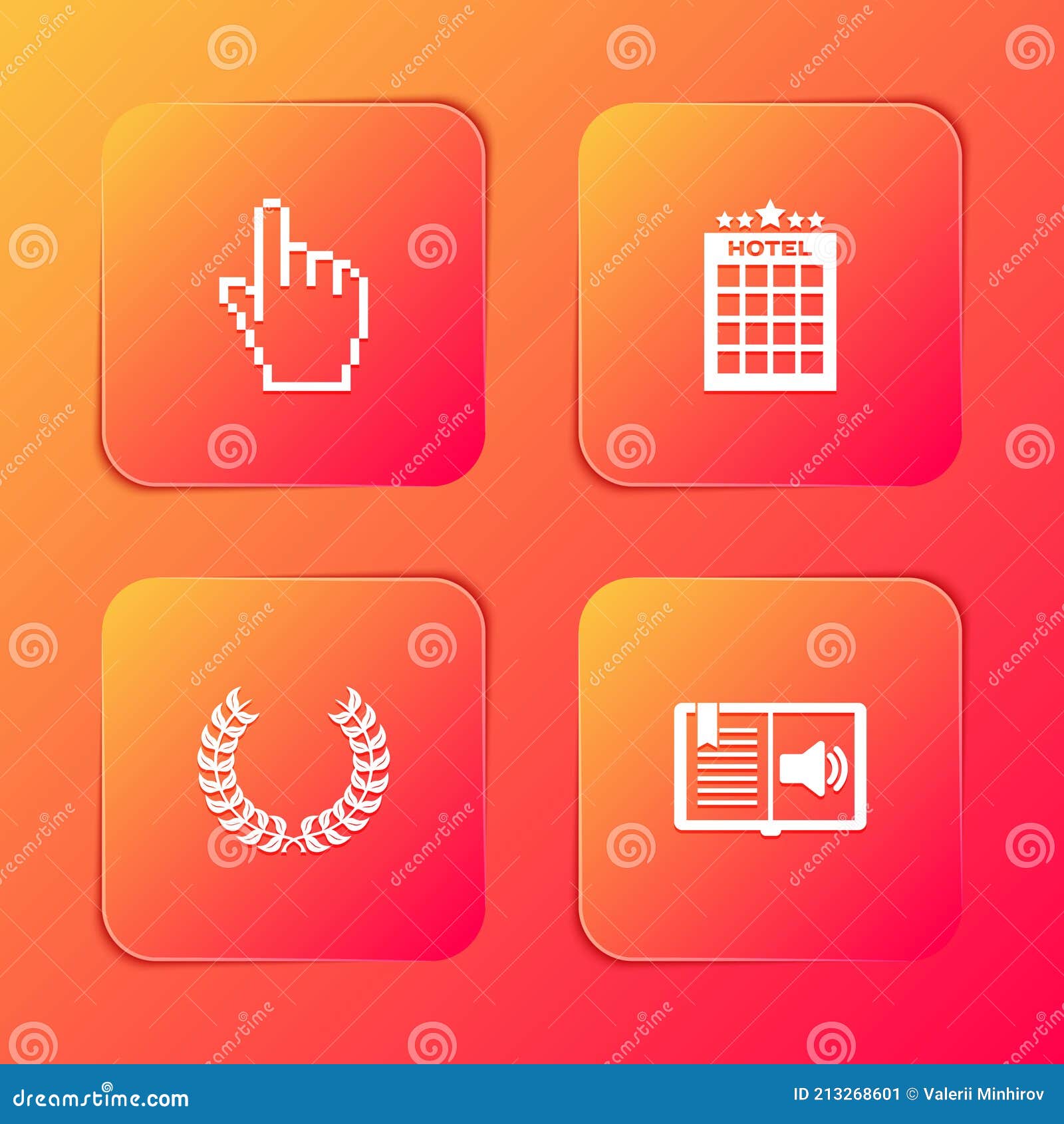 Set Pixel Hand Cursor, Hotel Building, Laurel Wreath and Audio Book ... Set Pixel Hand Cursor, Hotel Building, Laurel Wreath and Audio Book ...