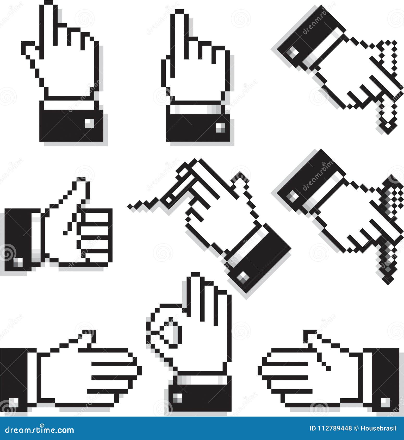 Set of Pixel Hand Cursors stock vector. Illustration of background ... Set of Pixel Hand Cursors stock vector. Illustration of background ...