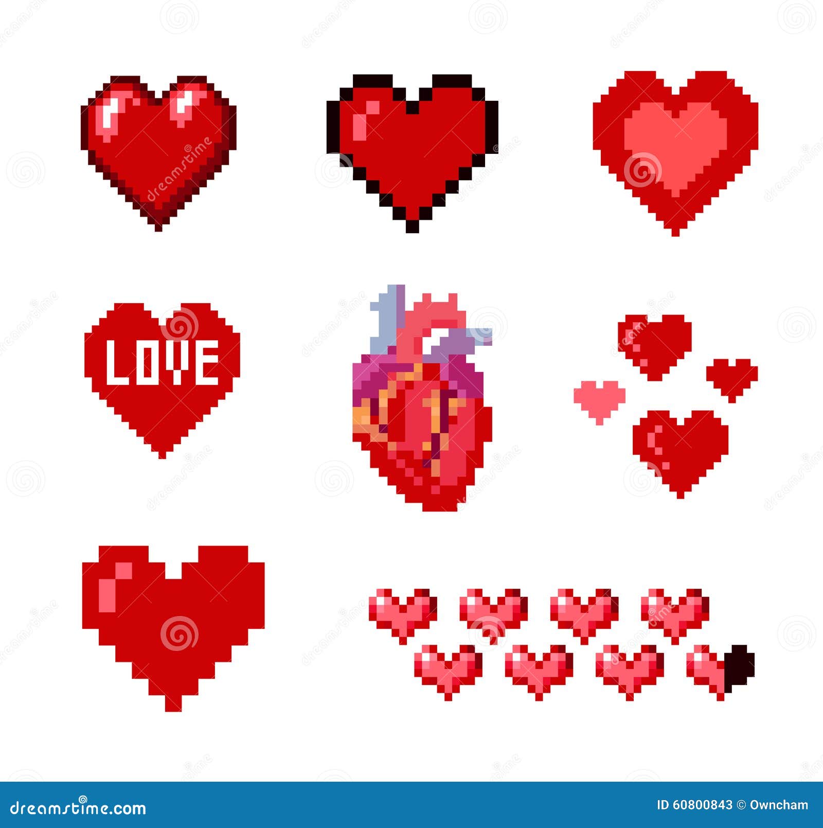 Set of pixel hearts stock vector. Illustration of date - 60800843