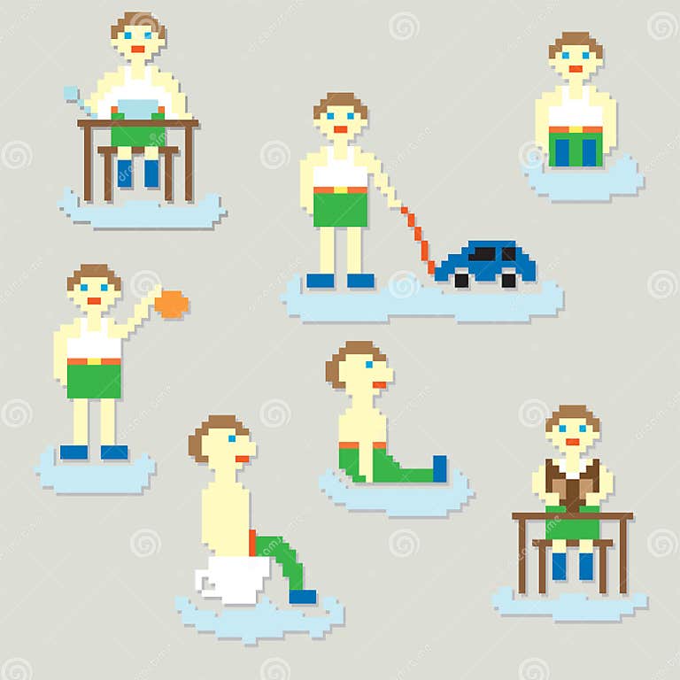 Set of pixel kids cartoons stock vector. Illustration of dynamic - 27514509