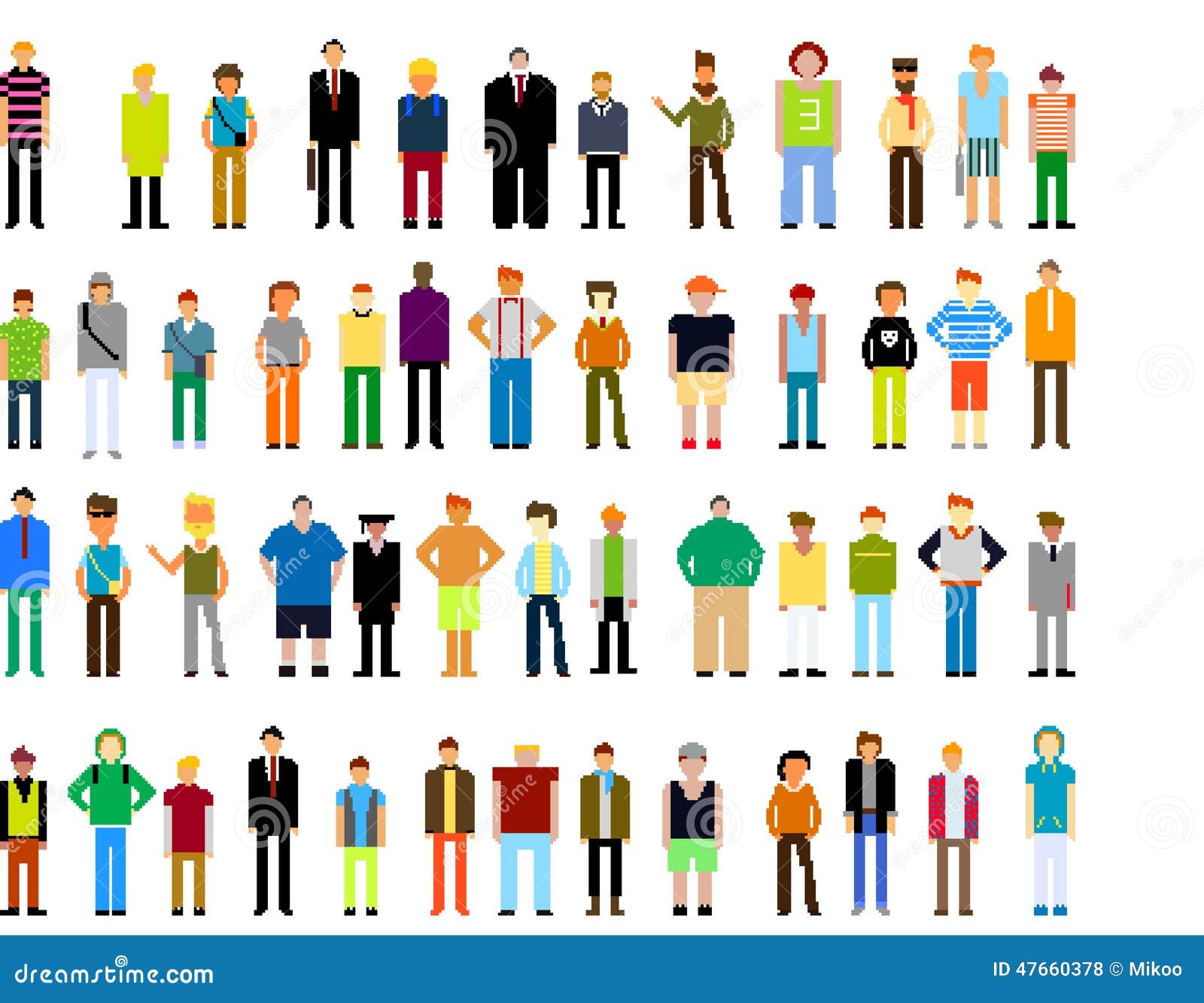 Set of pixel men stock vector. Illustration of face, black - 47660378