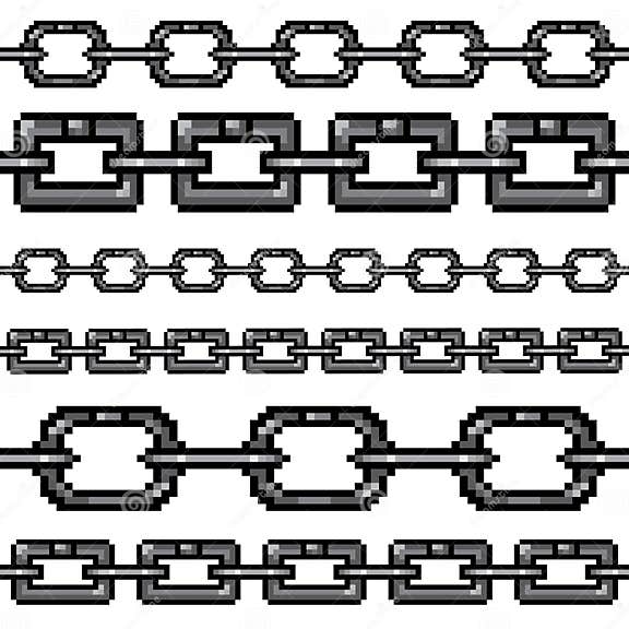 Set of Pixel Metal Chains Isolated on White Background. Vector ...