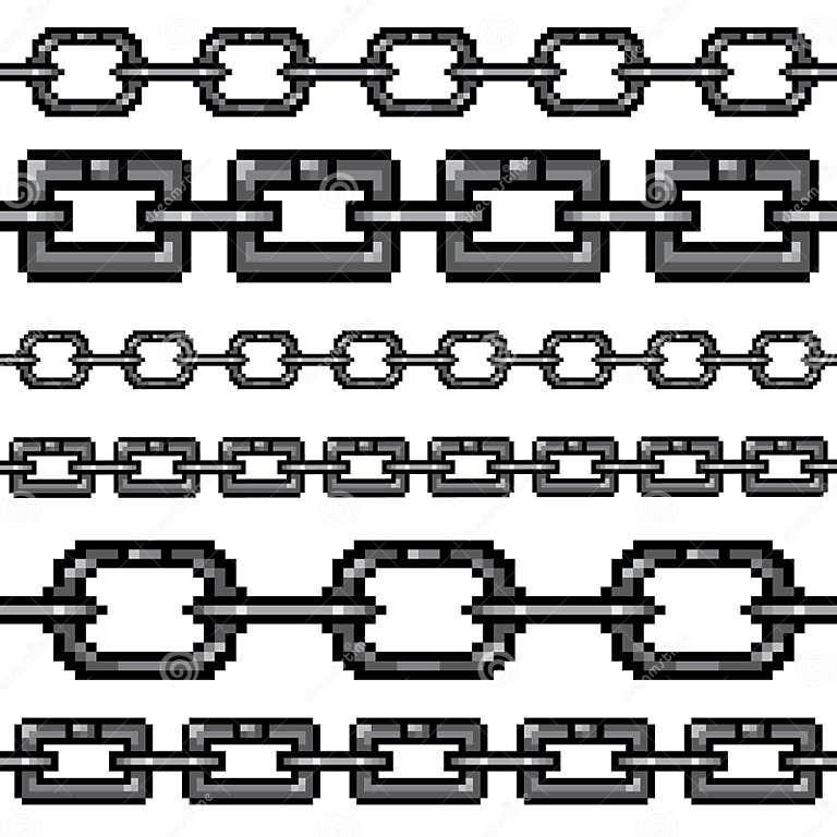 Set of Pixel Metal Chains Isolated on White Background. Vector ...