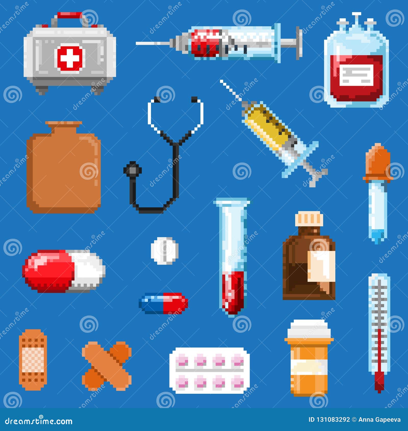 A Set of Pixel Objects Associated with Medicine Stock Vector ...