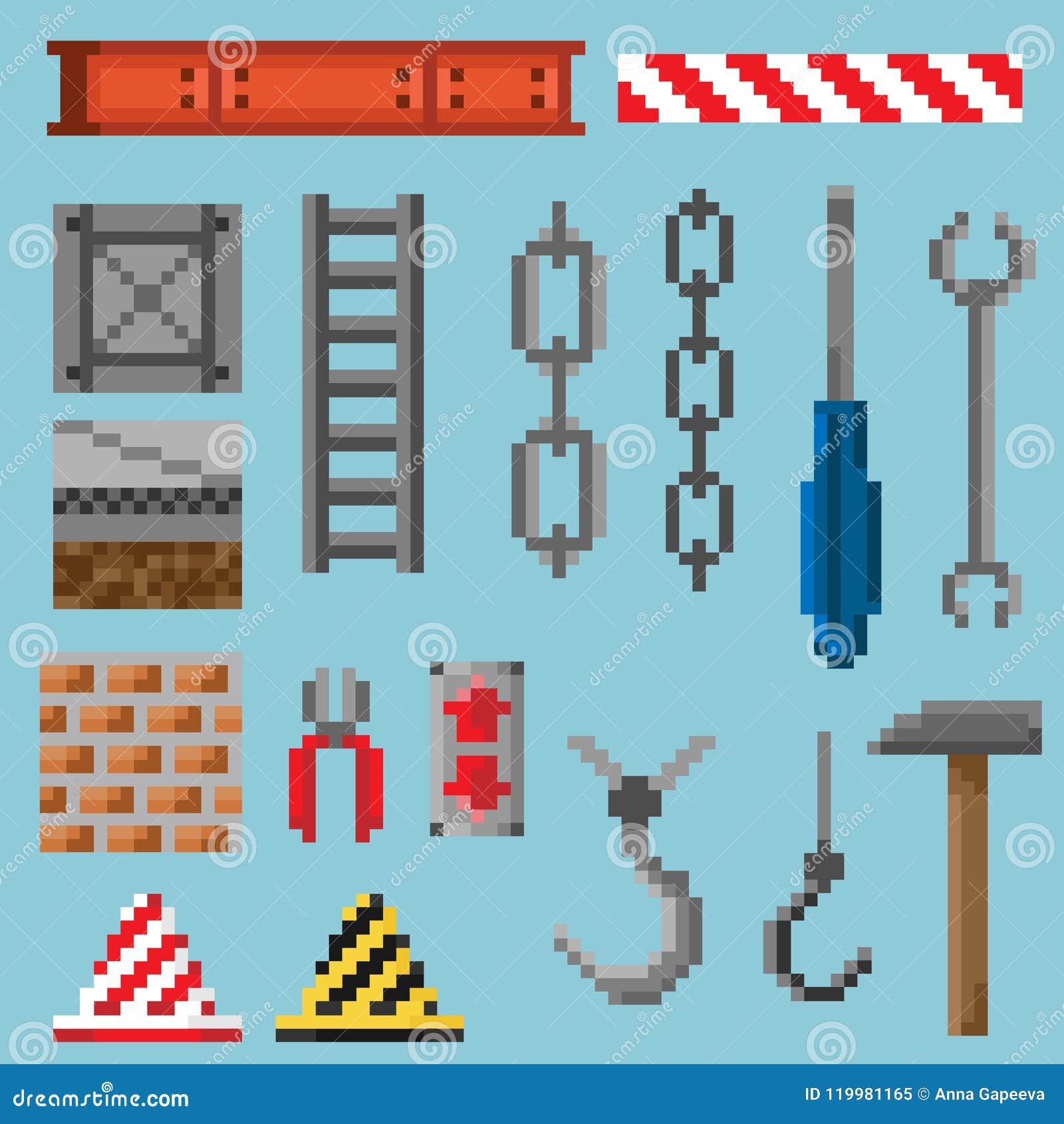 Pixel Art 8 Bit Objects. Retro Game Assets. Set Of Icons. Vintage ...