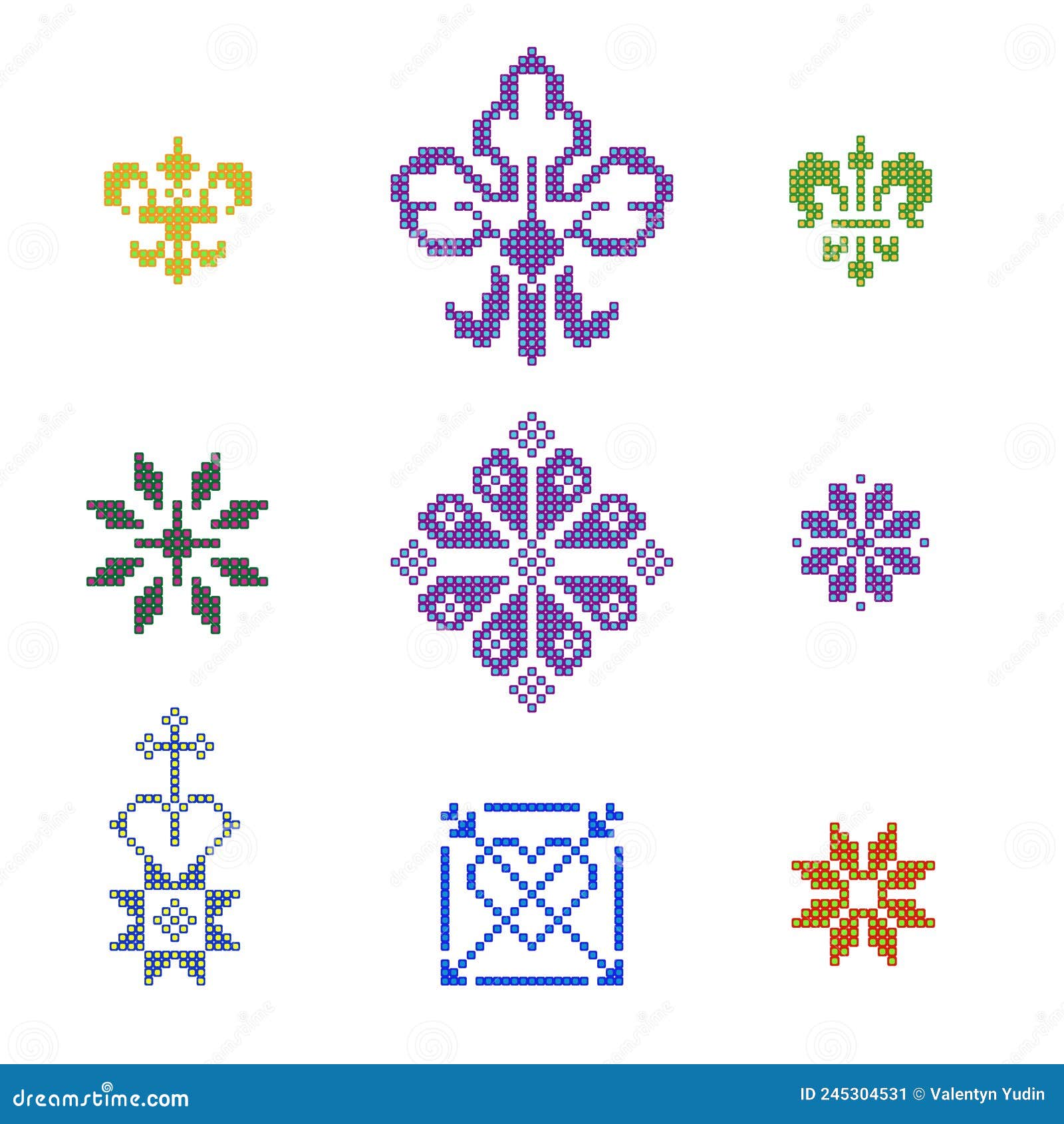 Set of Pixel Ornament Elements Stock Vector - Illustration of cloth ...