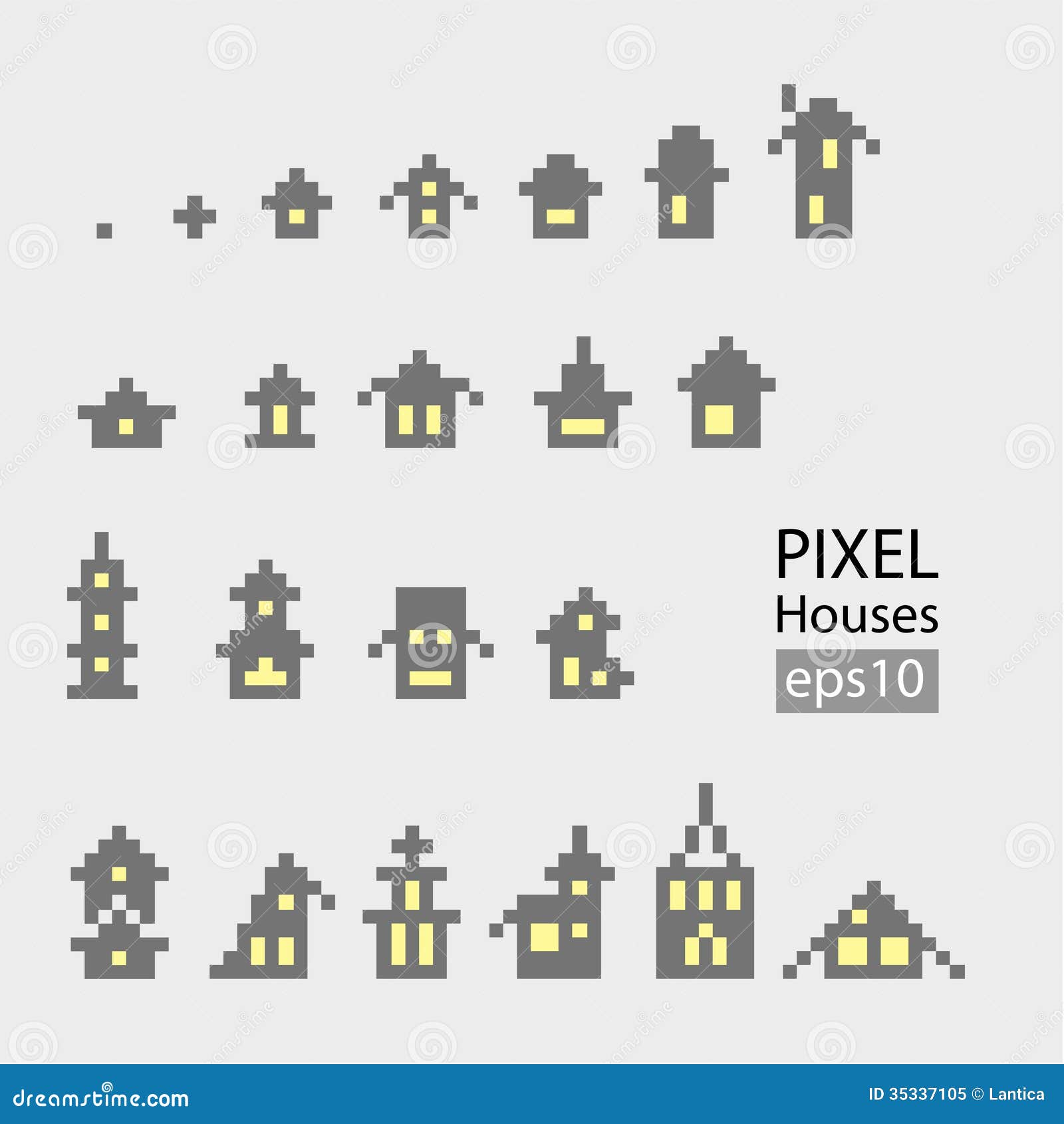Set of Pixel Small Building Stock Illustration - Illustration of mini ...