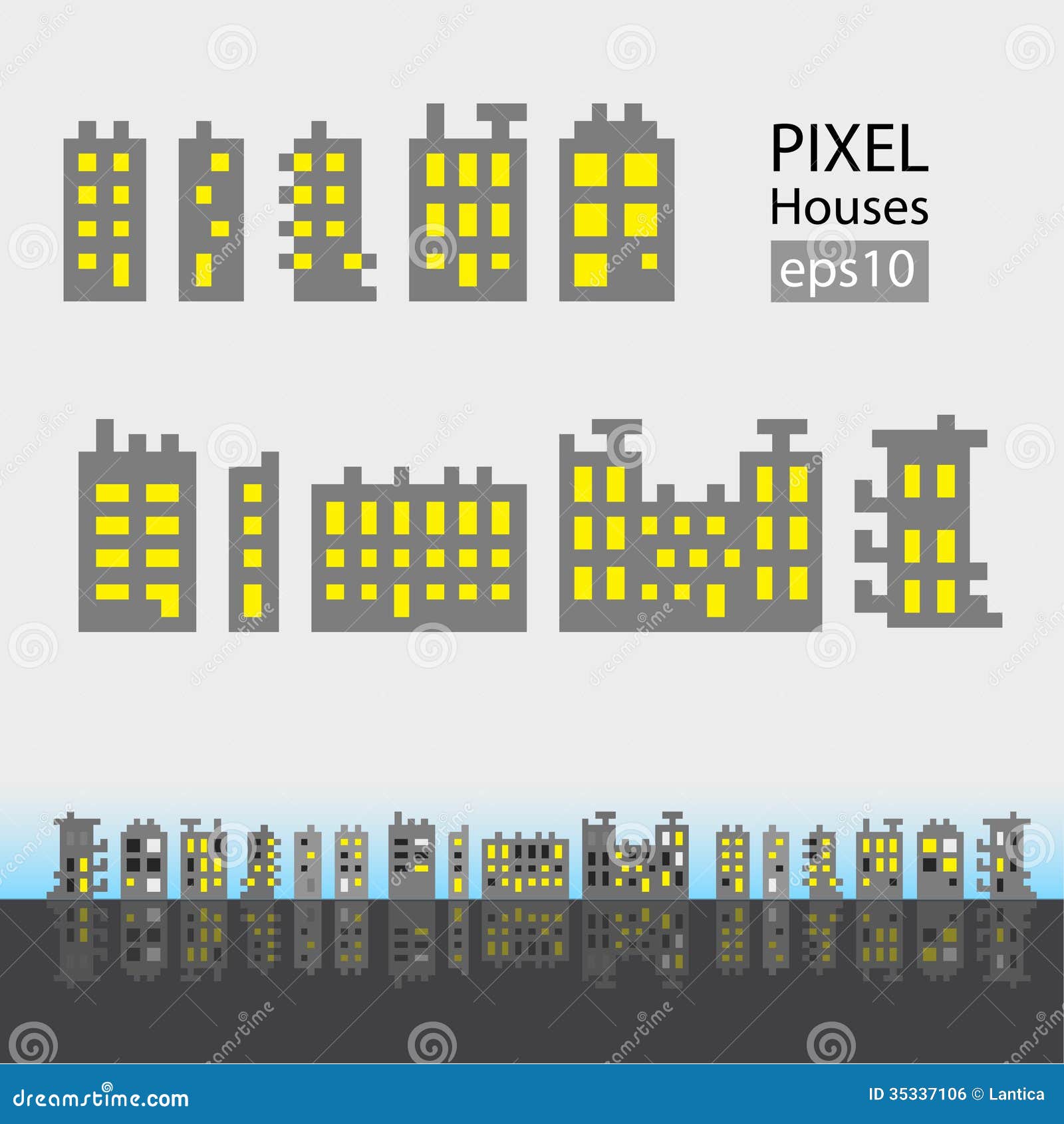 Set of Pixel Small Building Stock Illustration - Illustration of rock ...