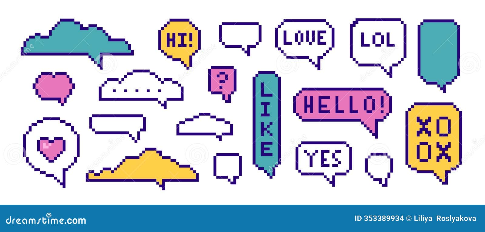 Set of Pixel Speech Bubbles, Text Frames of Different Shapes, Dialog Boxes. Pixel Art, Retro ...