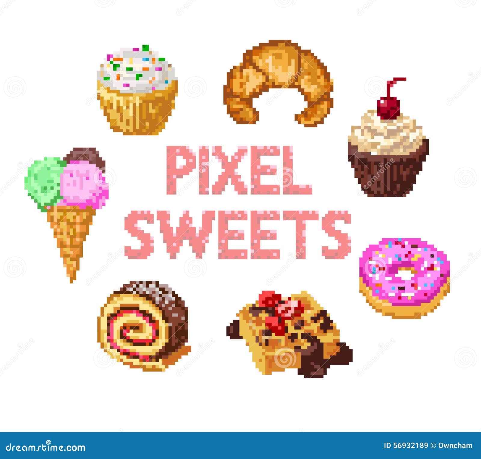 Set of pixel sweets stock vector. Illustration of cute - 56932189