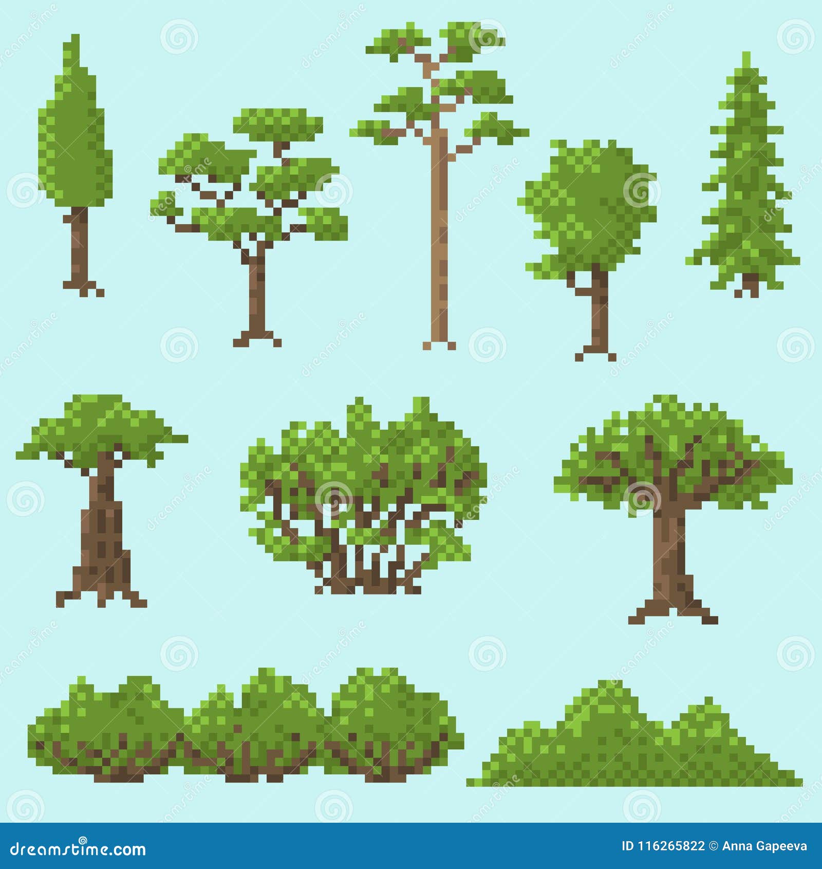 A Set of Pixel Trees for Games Stock Vector - Illustration of botany ...