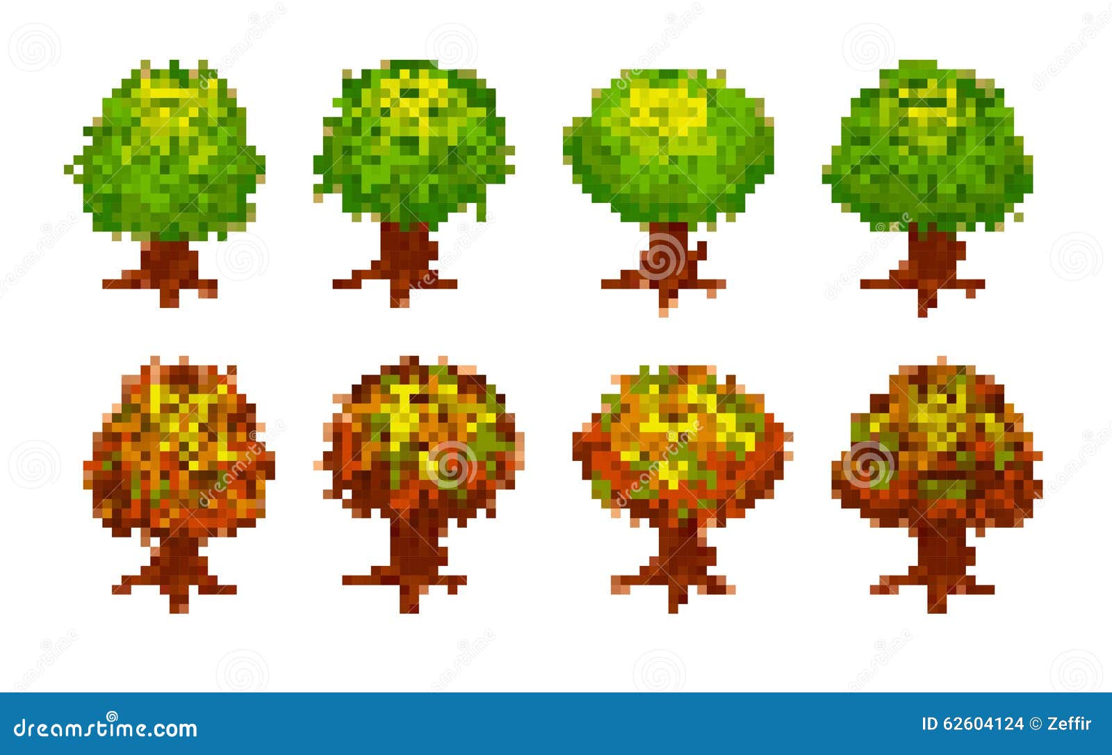Set of pixel trees stock illustration. Illustration of green - 62604124