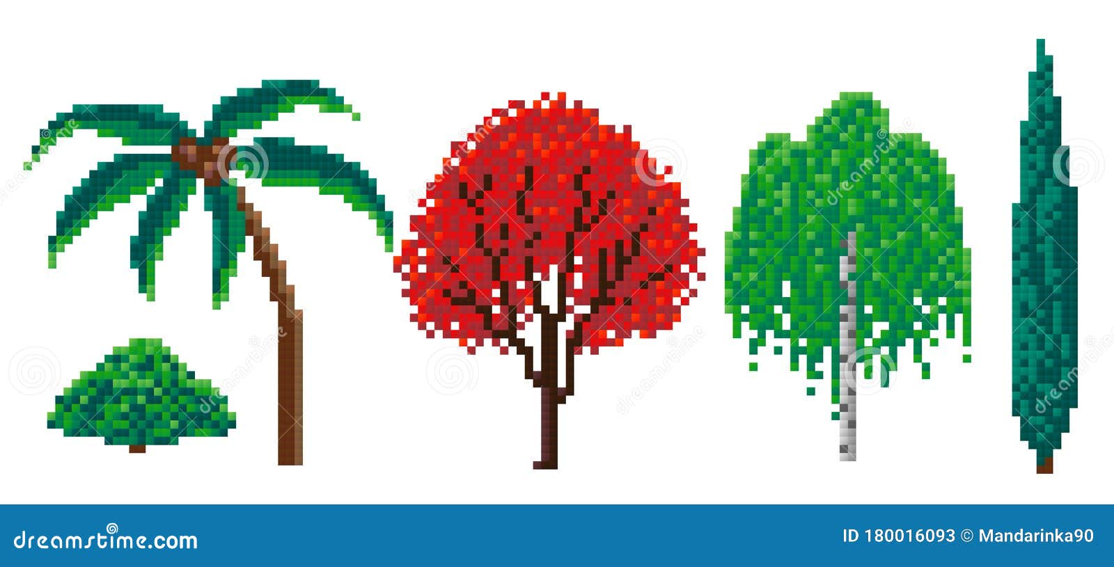 Set of Pixel Trees, Pixel Art on White Background Stock Vector ...