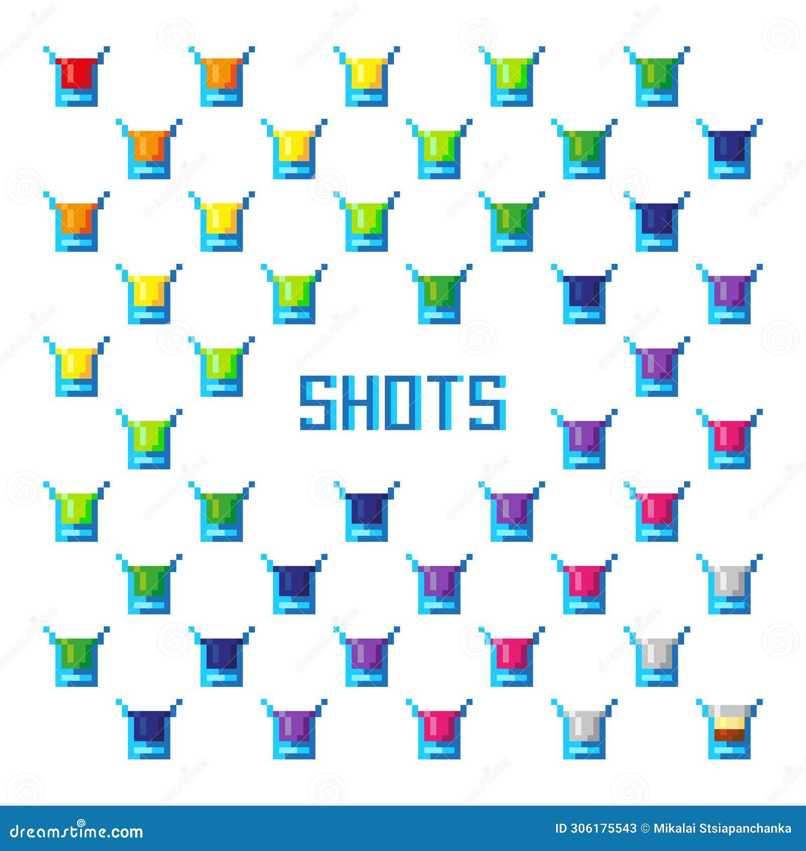 A Set of Pixel Vector Graphics of Alcoholic Beverage Icons and Colorful ...