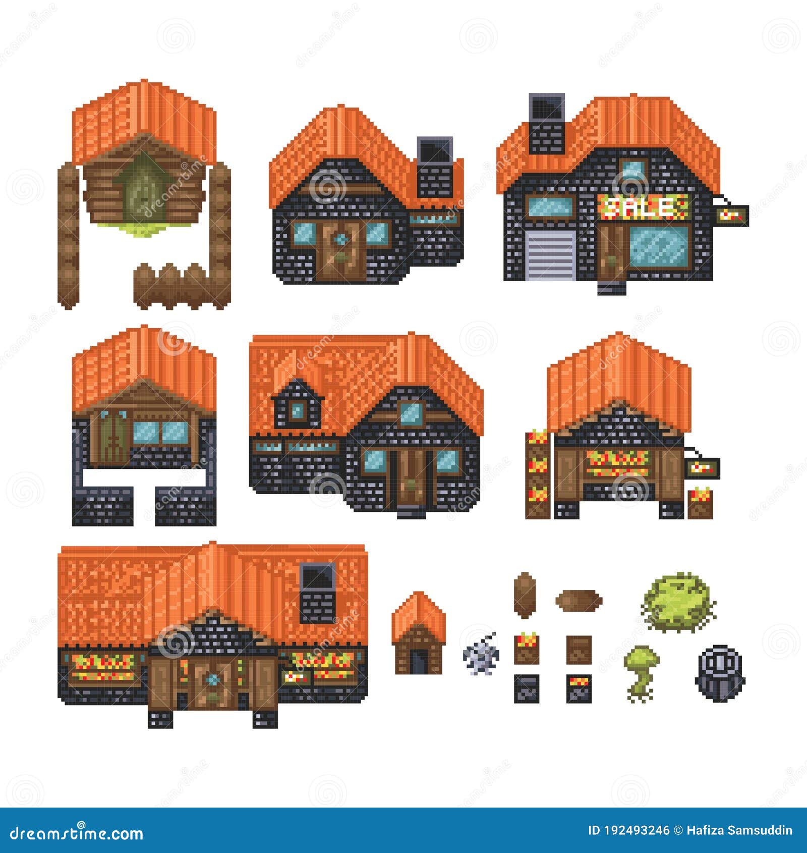 Set of Pixelated Buildings. Vector Illustration Decorative Design Stock ...