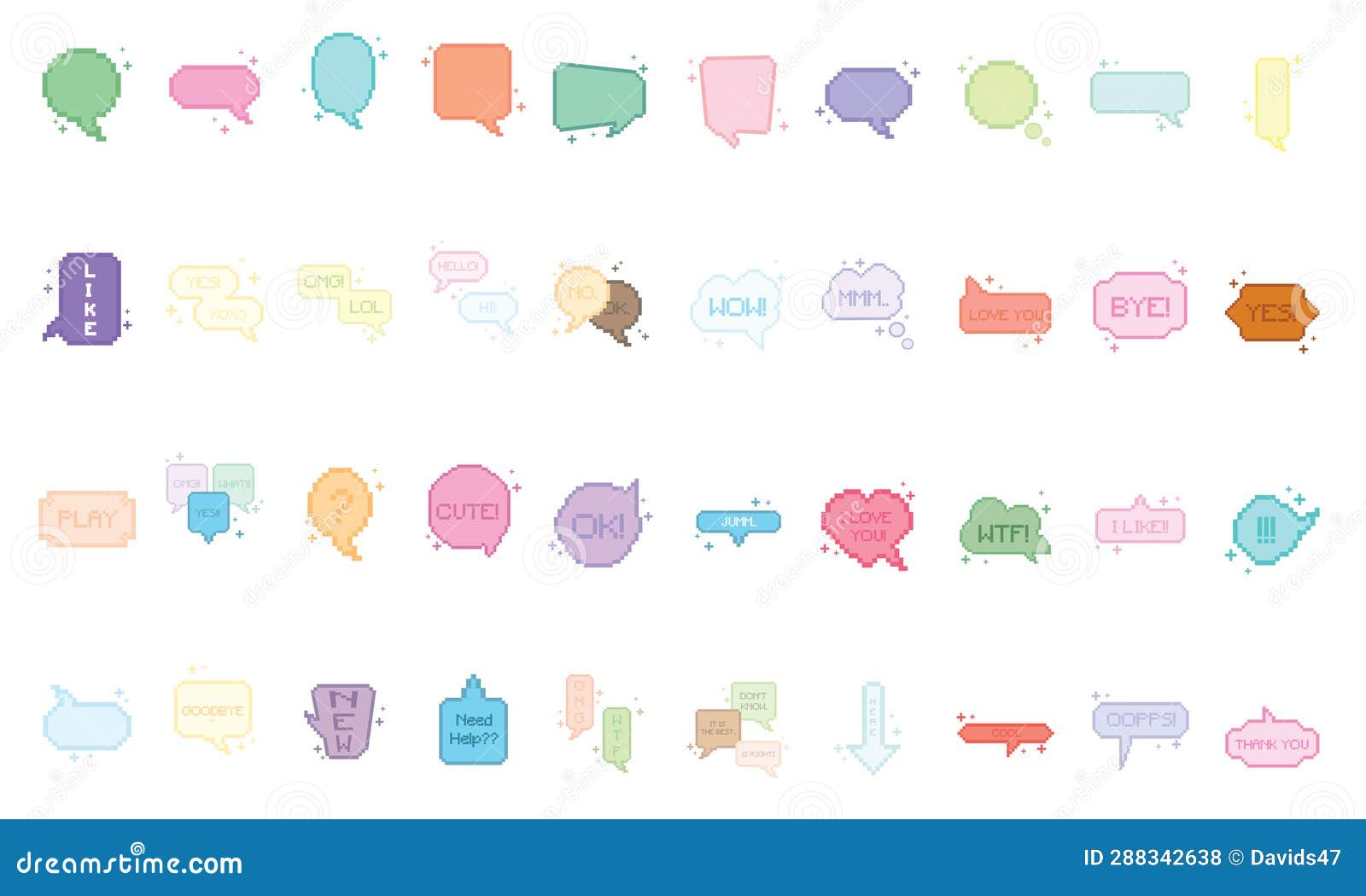 Set of Pixelated Comic Speech Bubble Chats Vector Stock Illustration ...