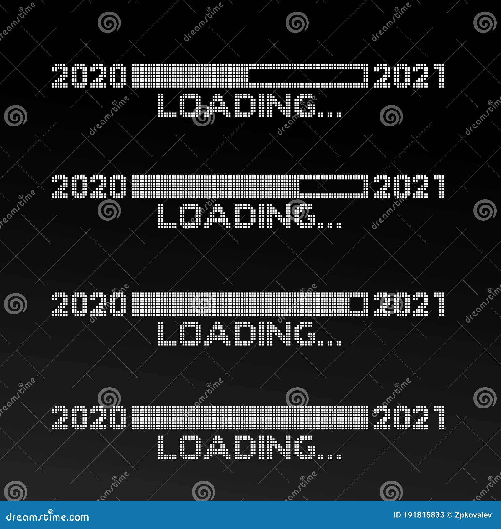 Set Of Pixelated Progress Bar Year 2020 To 2021 Loading. Vector ...